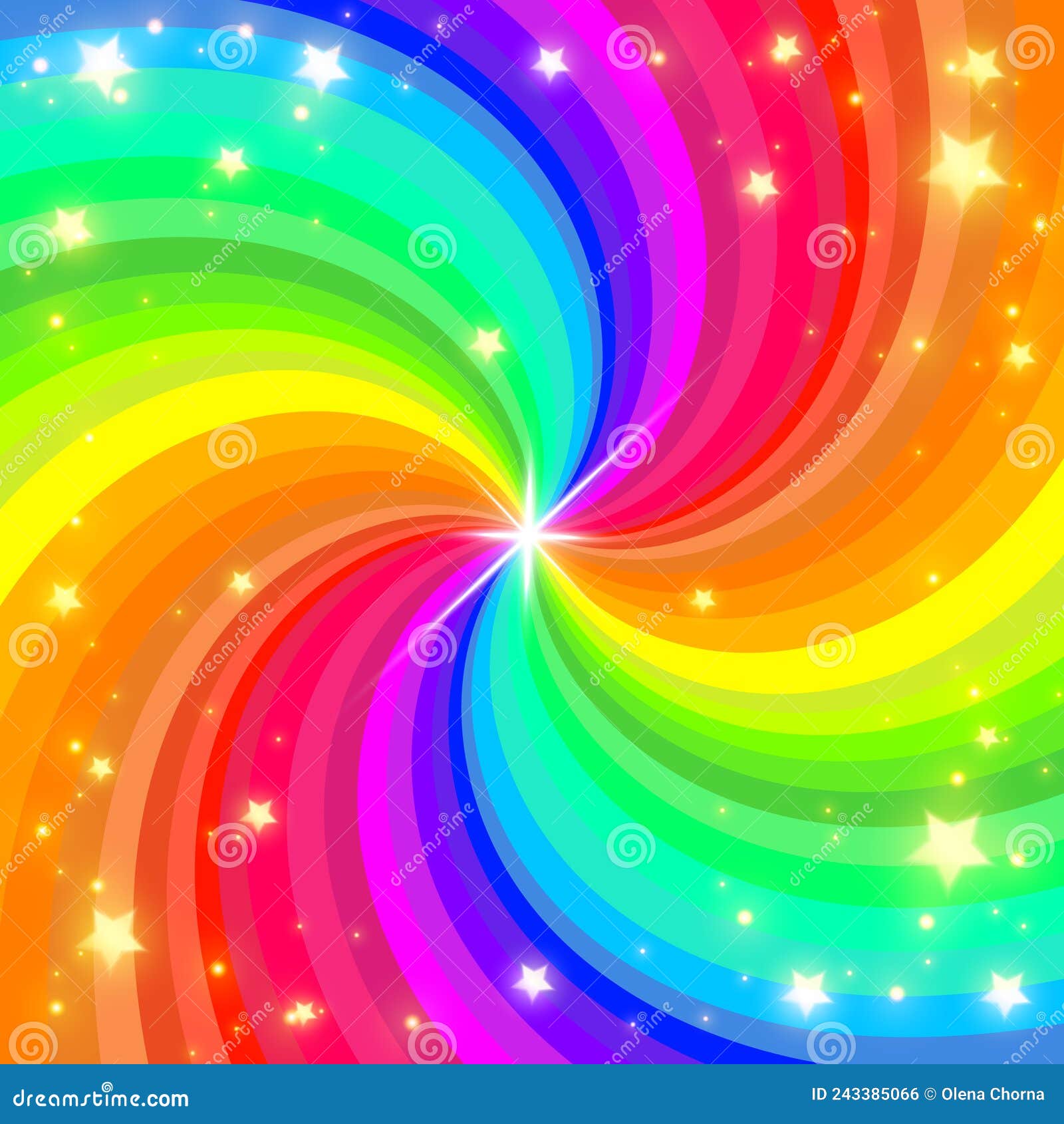 Rainbow Swirl Background with Stars. Radial Gradient Rainbow of Twisted ...