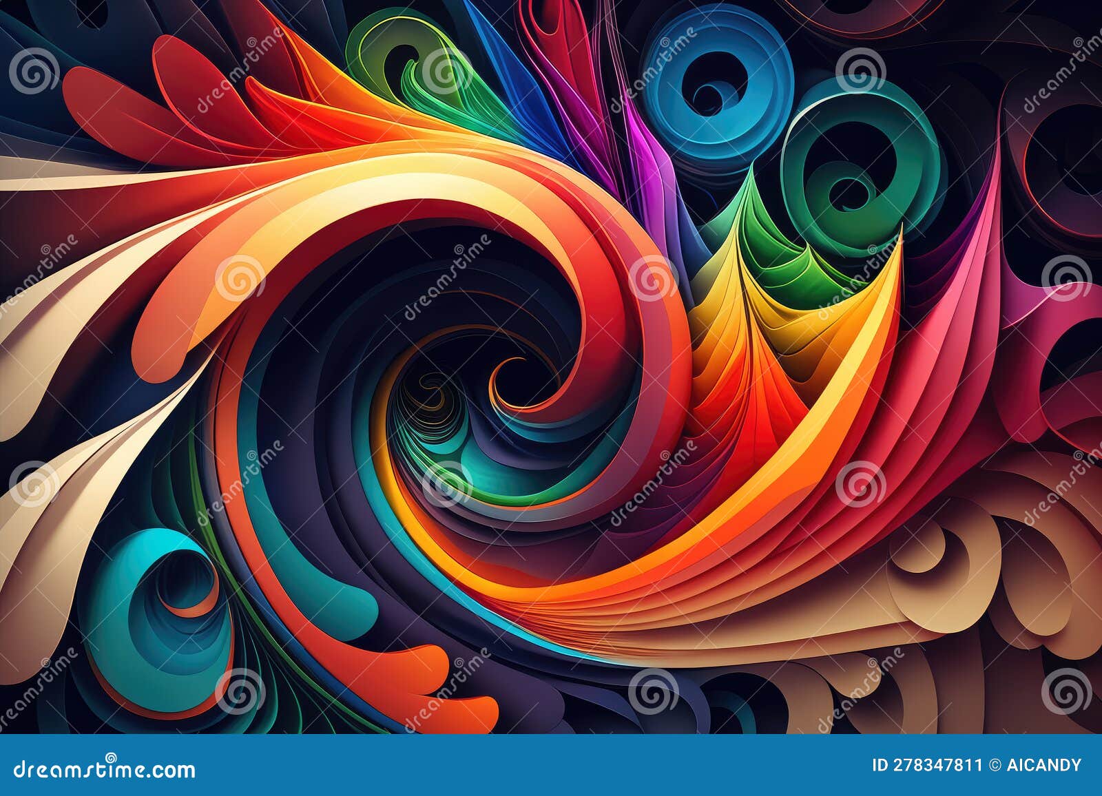 Rainbow Swirls and Lines in Abstract Composition Stock Illustration ...