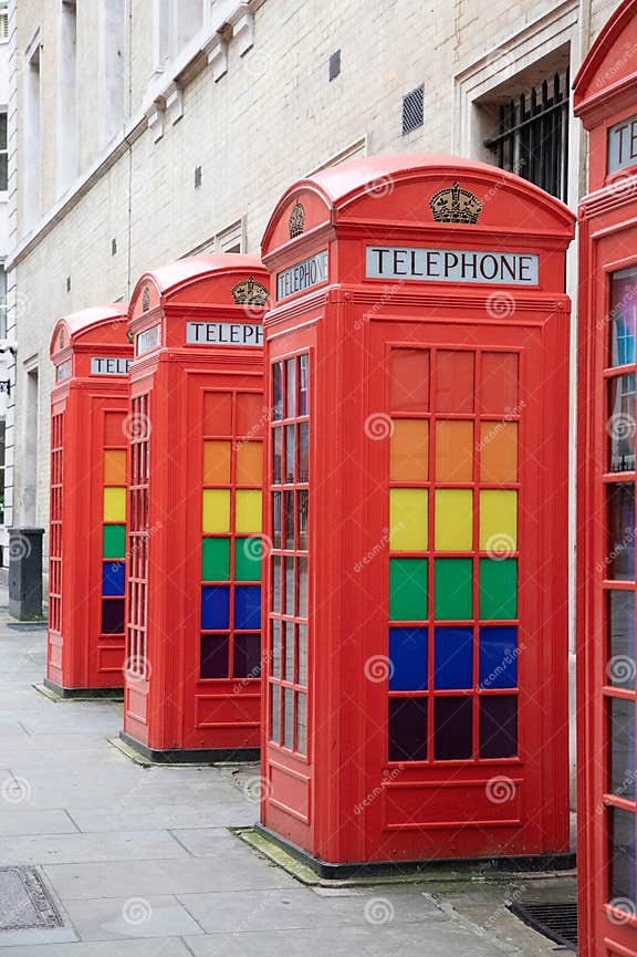 Rainbow Telephone Boxes in London Stock Image - Image of telephone ...