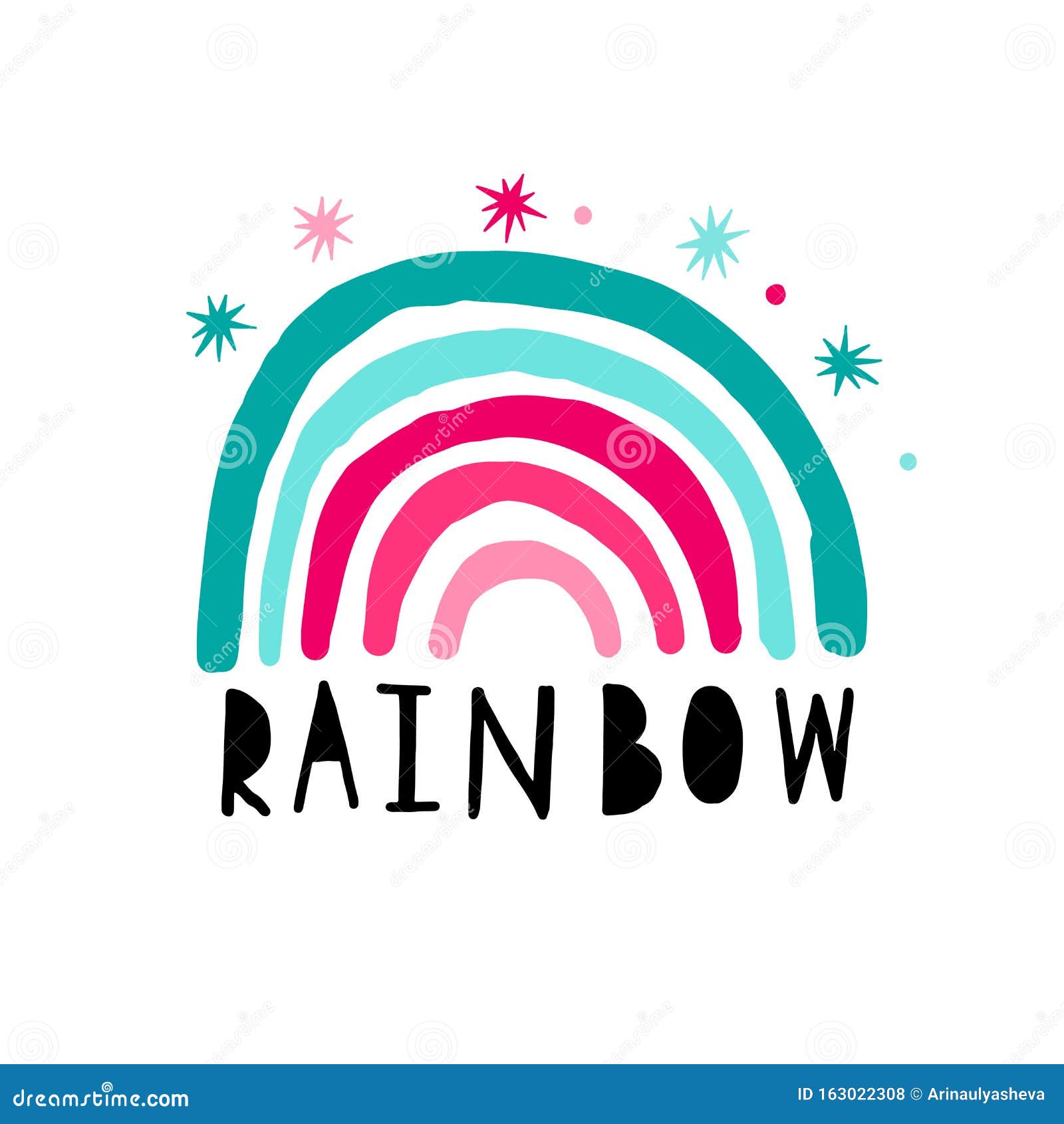 Rainbow and Text Child Color Naive Style. Abstract Hand Drawn Style ...