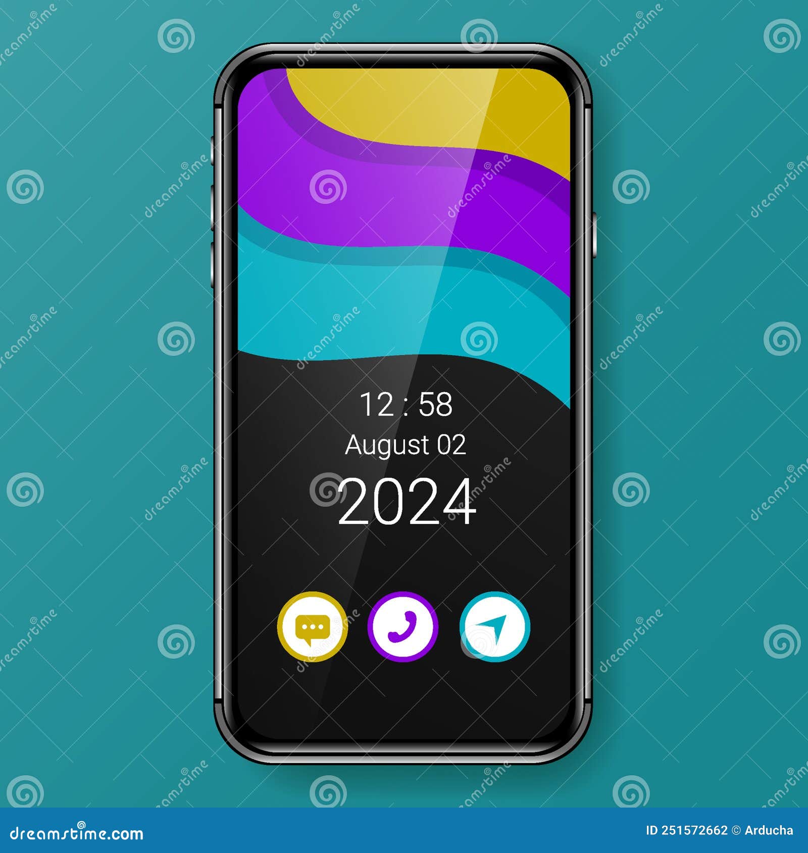Rainbow Theme User Interface Realistic Smartphone Home Screen Stock ...