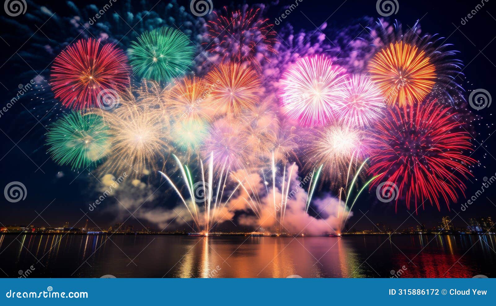 A Rainbow Themed Fireworks Display Stock Illustration - Illustration of ...
