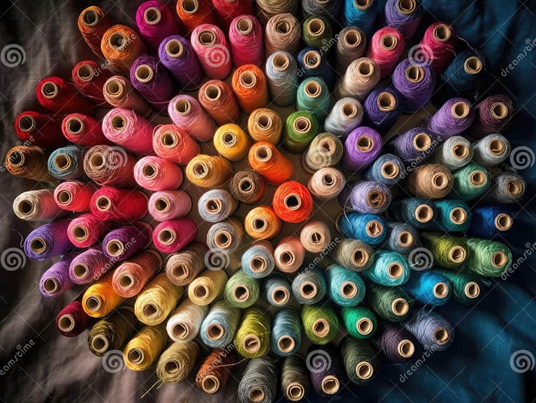 Rainbow Thread Spools in Flat Lay Arrangement Stock Illustration ...