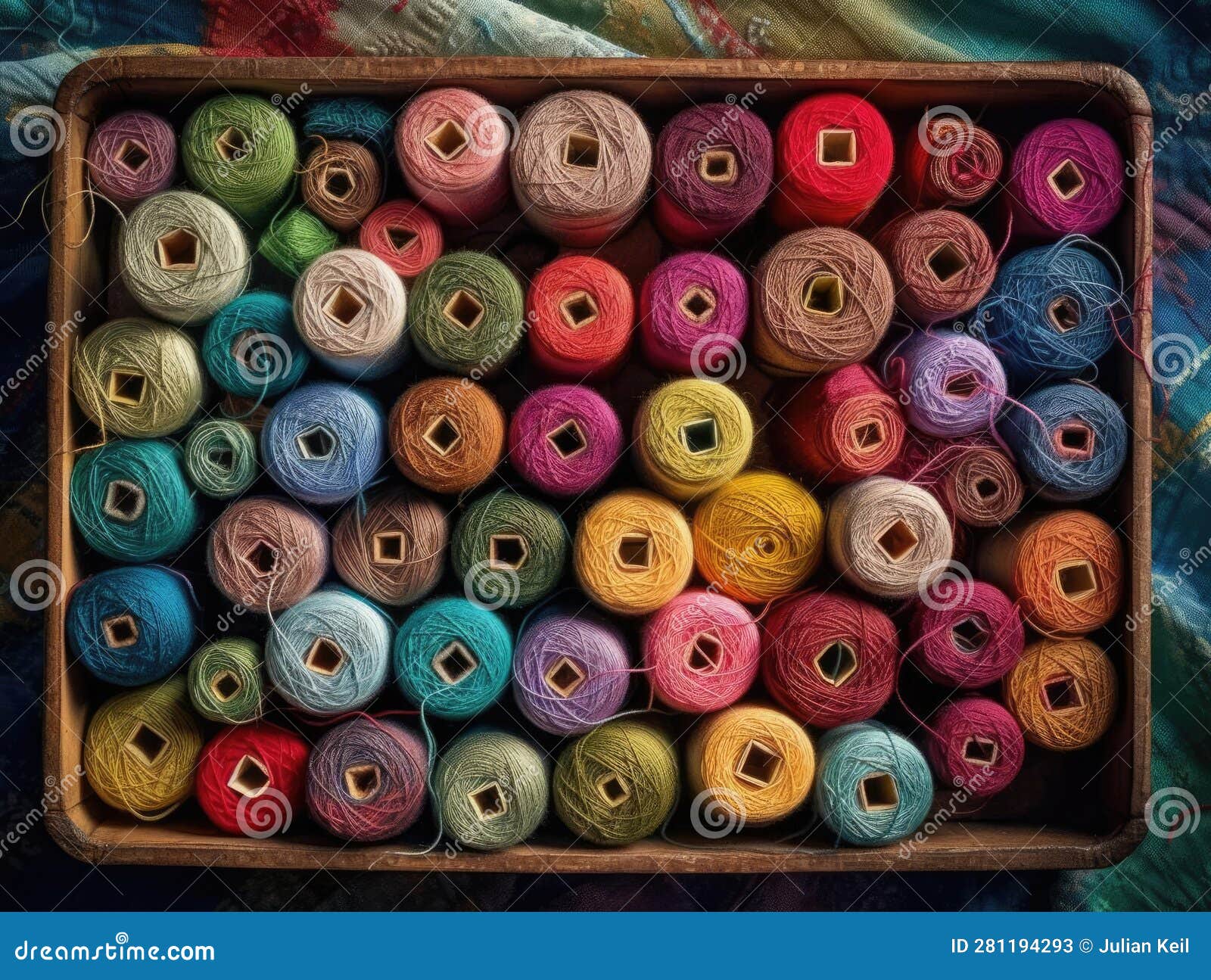 Rainbow Thread Spools in Flat Lay Arrangement Stock Illustration ...