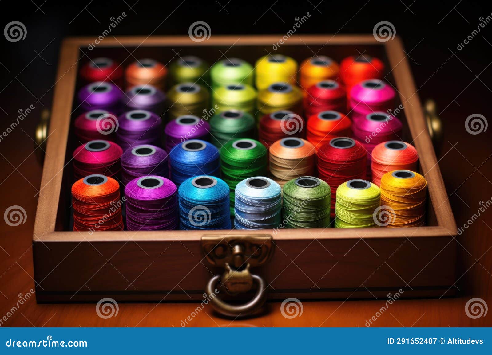 Rainbow of Thread Spools in a Sewing Box Stock Image - Image of craft ...