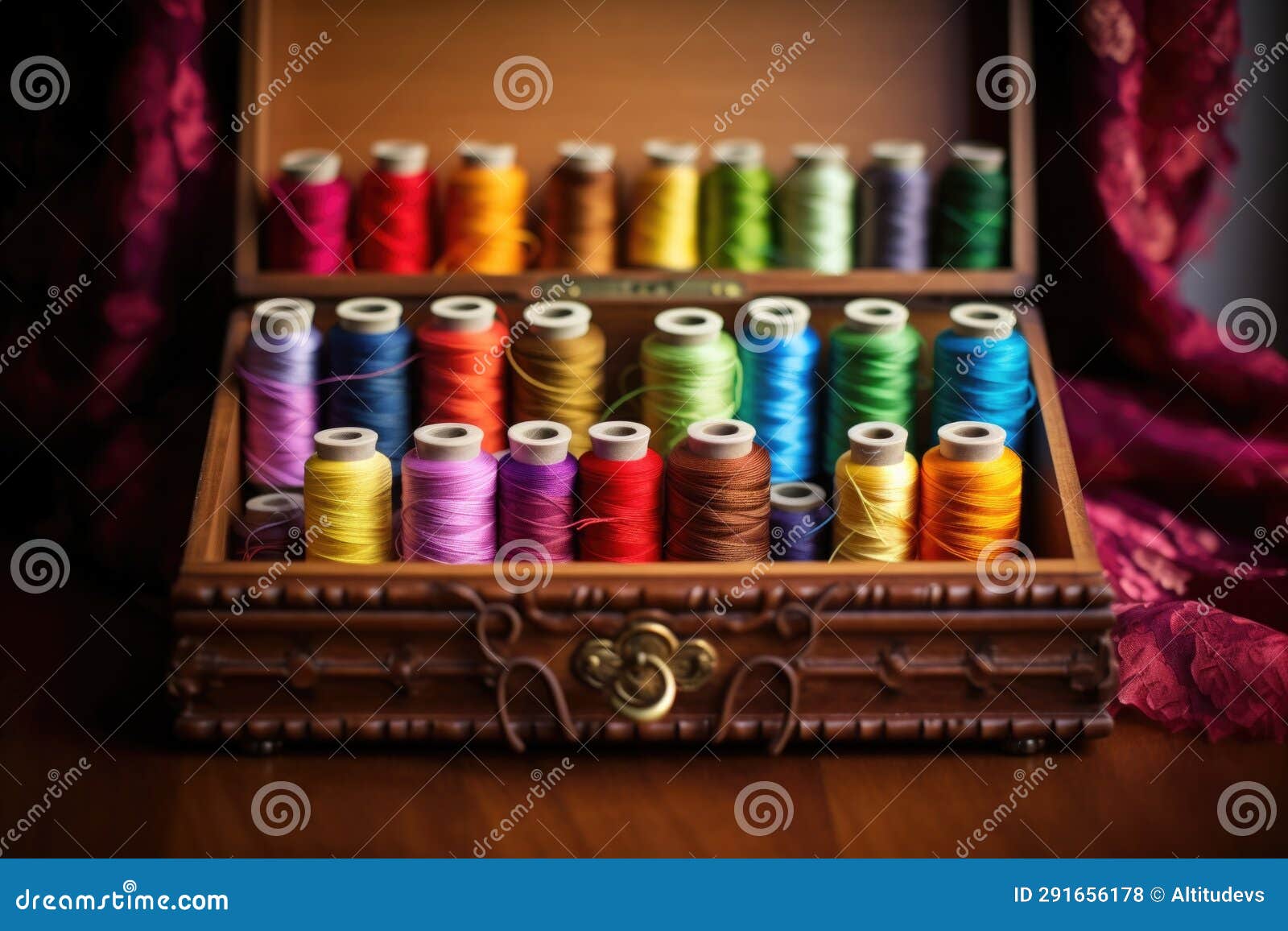 Rainbow of Thread Spools in a Sewing Box Stock Photo - Image of hobby ...