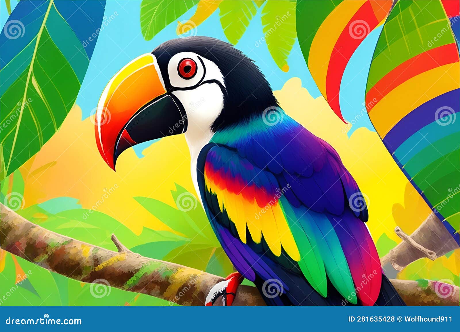 Rainbow Toucan Witting on the Tree Close Up Colorful. Generative AI ...