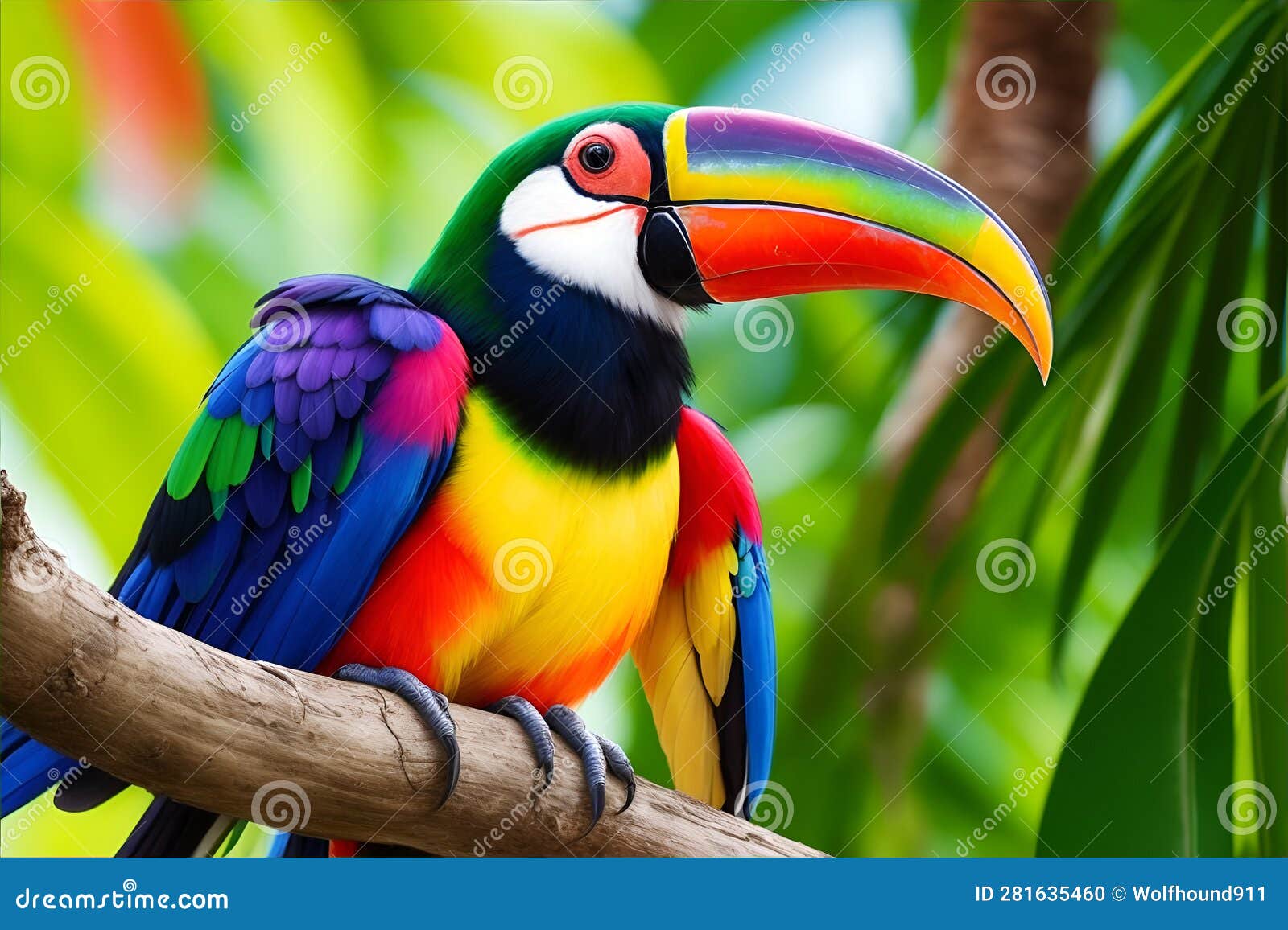 Rainbow Toucan Witting on the Tree Close Up Colorful. Generative AI ...