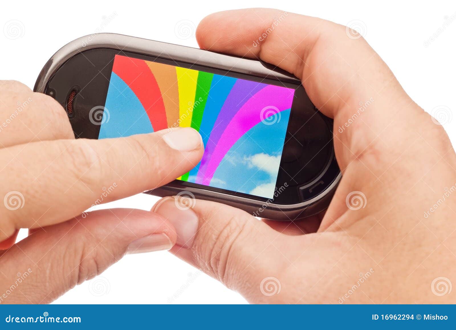 Rainbow on touch device stock photo. Image of portable - 16962294