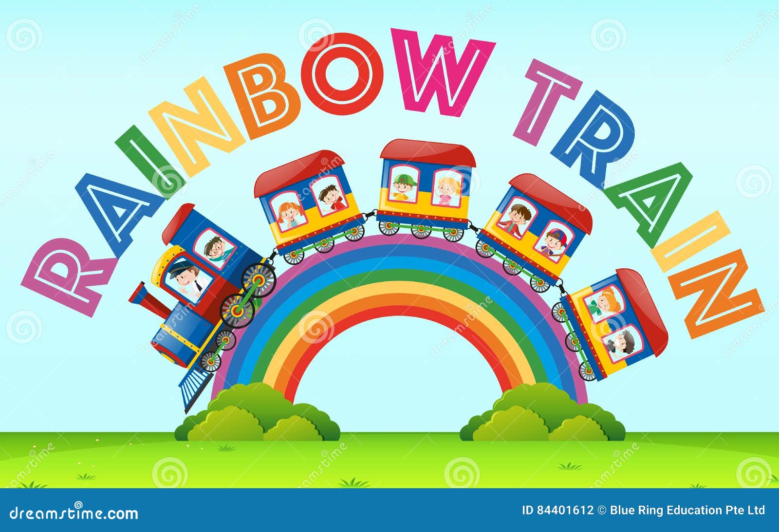 Rainbow Train with Kids Riding on it Stock Illustration - Illustration ...