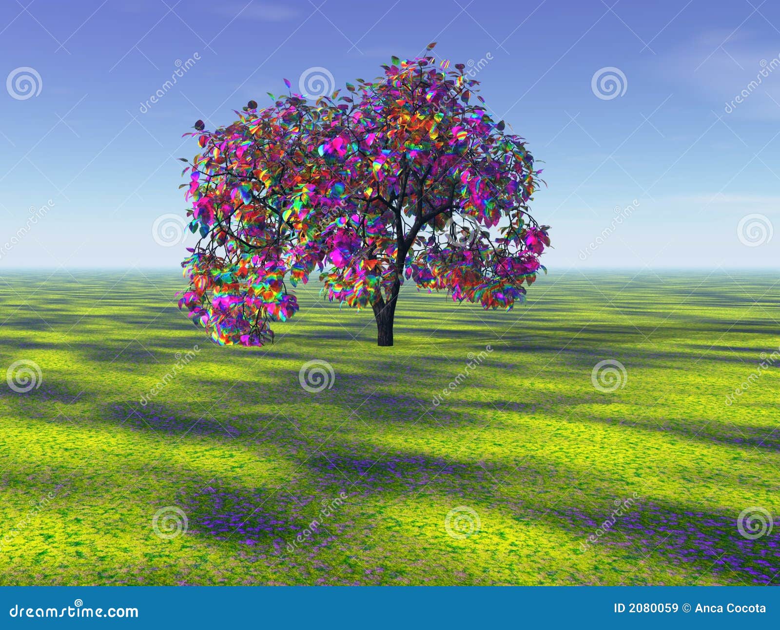 Rainbow Tree in the Distance Stock Illustration - Illustration of trunk ...