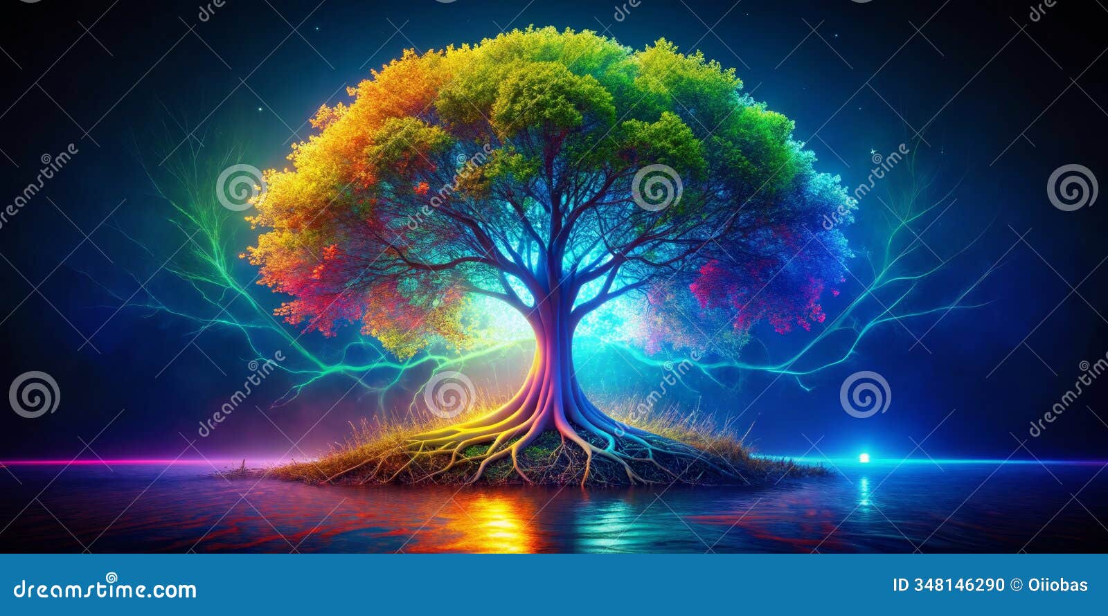 Rainbow Tree of Life Digital Art, Mystical Concept, Vibrant Colors ...