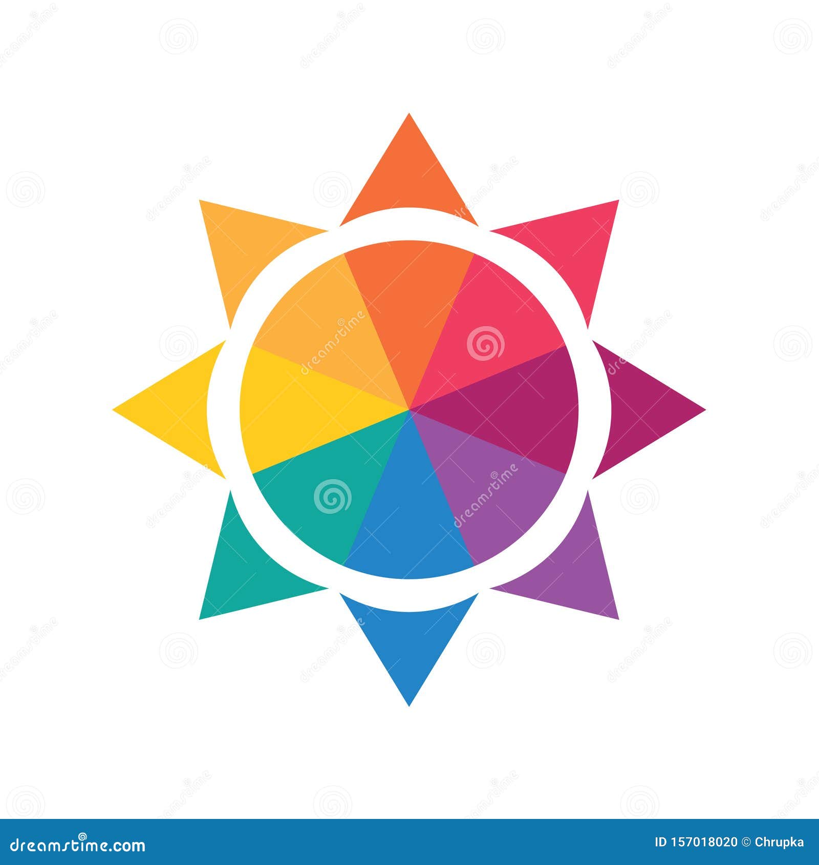 Rainbow triangle sun icon stock vector. Illustration of concept - 157018020