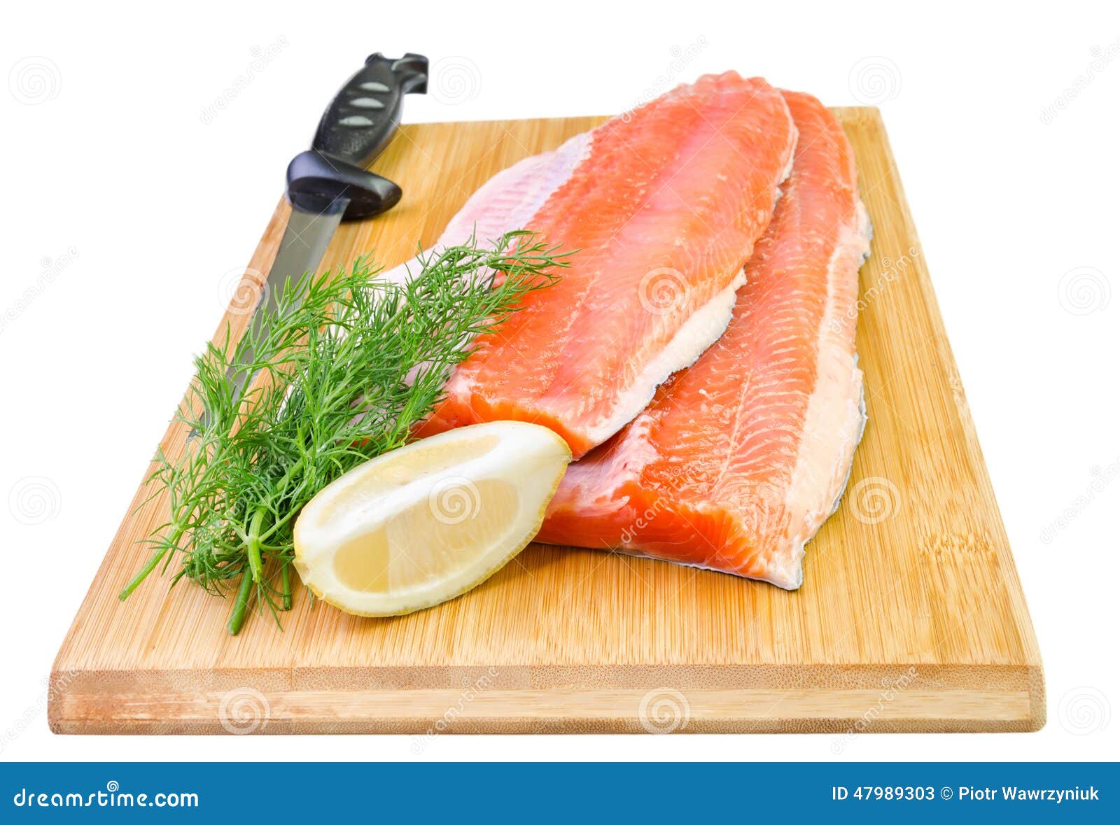 Rainbow Trout Fish Fillet with Knife on a Kitchen Board Stock Image ...