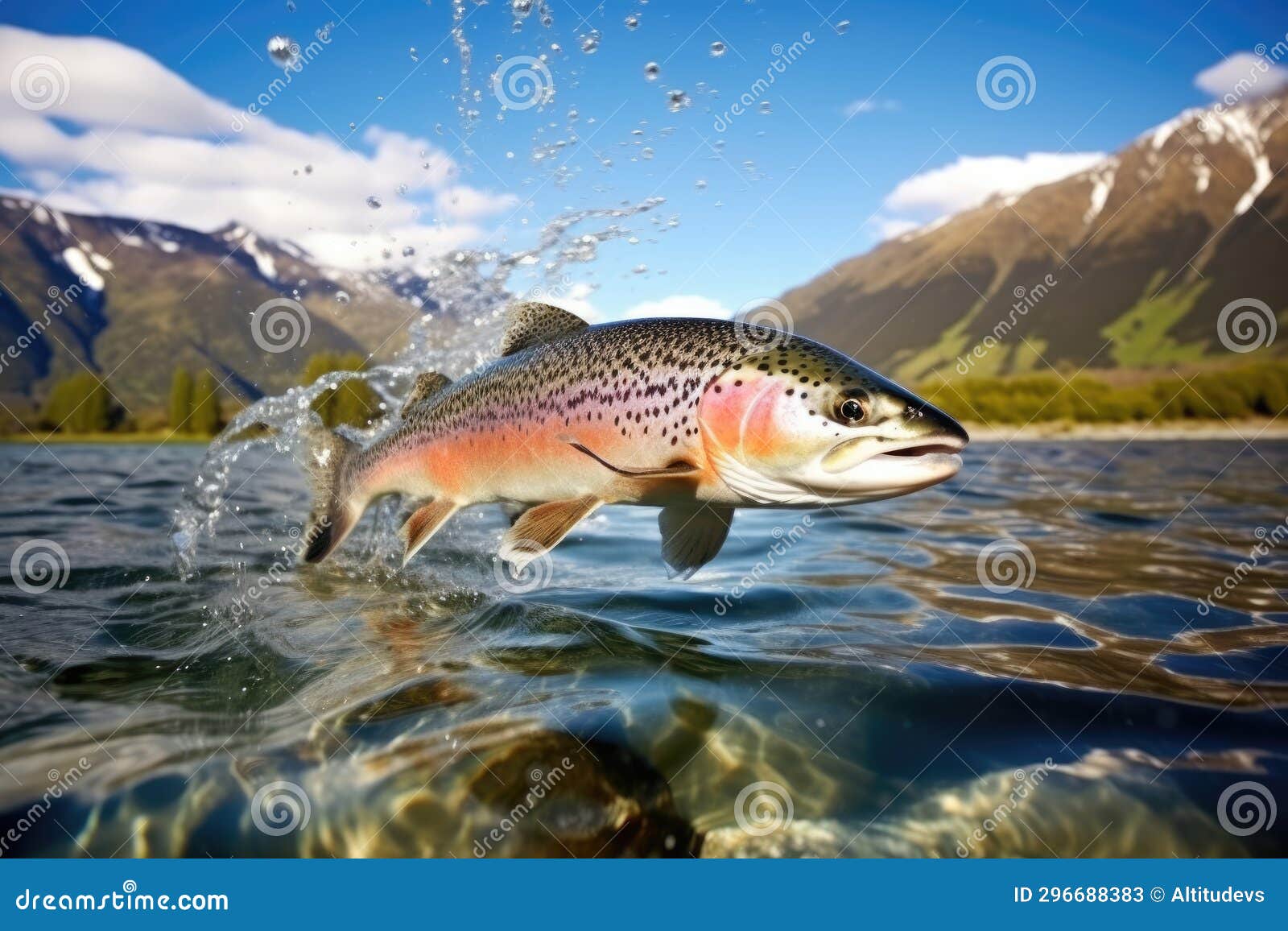 Rainbow Trout Jumping Out of a Clear Mountain Lake Stock Image - Image ...