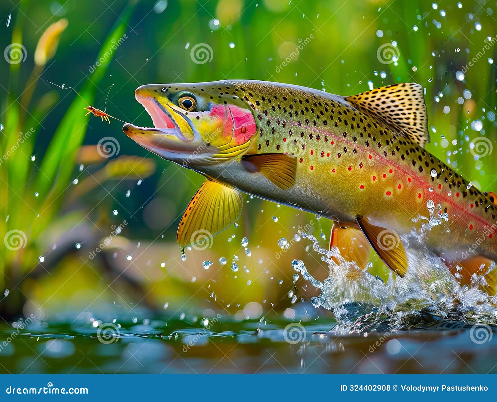 A Rainbow Trout Jumping Out of the Water Stock Photo - Image of mouth ...