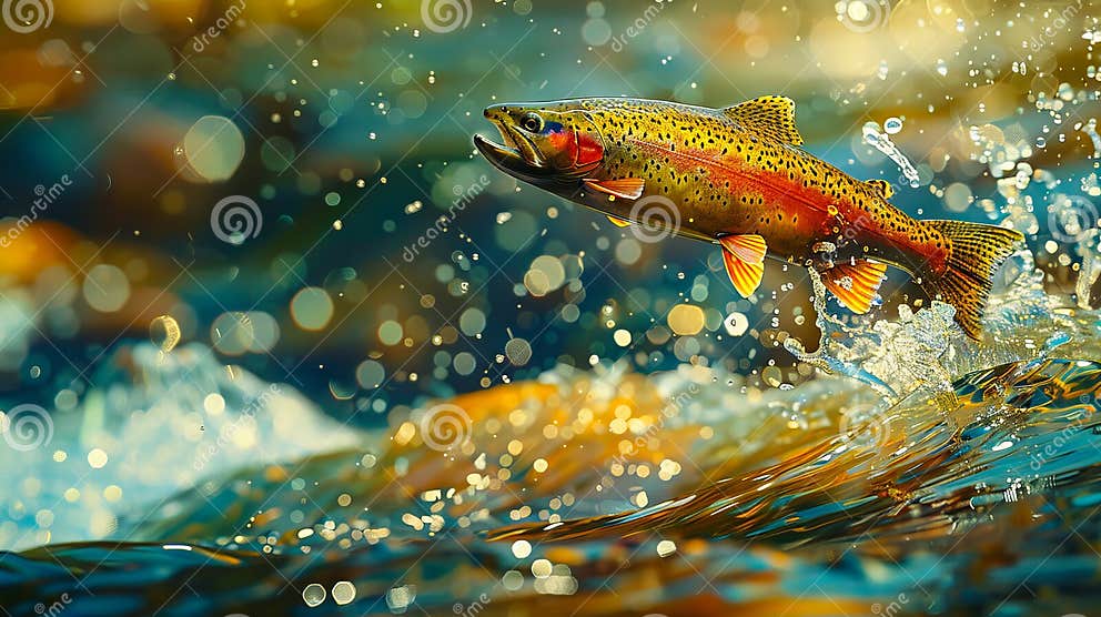A Rainbow Trout Jumping Out of the Water Stock Photo - Image of water ...