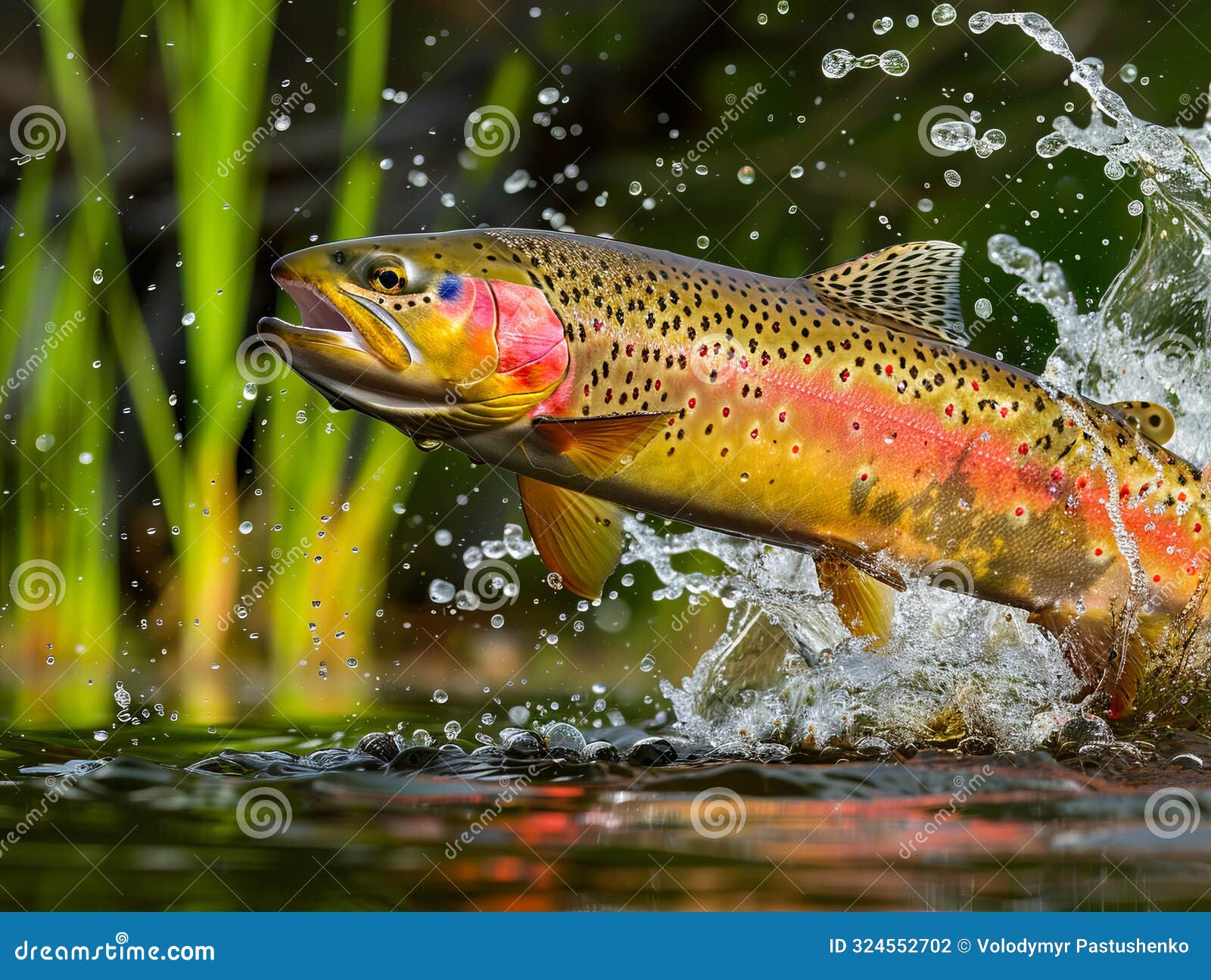 A Rainbow Trout Jumping Out of the Water Stock Photo - Image of jump ...