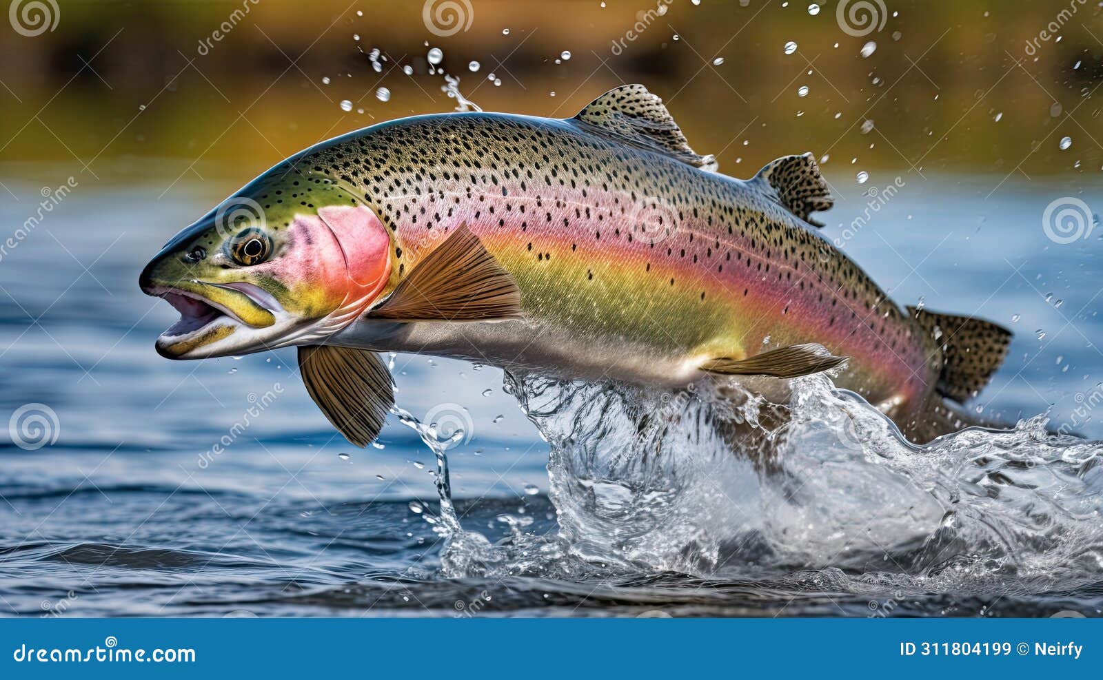 Rainbow trout jumping stock image. Image of splashing - 311804199