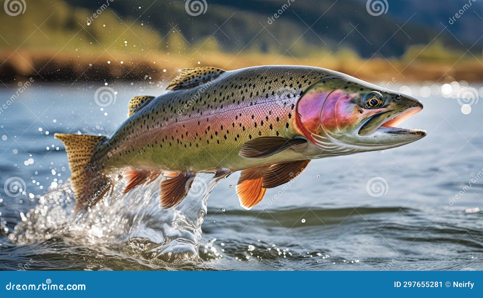 Rainbow trout jumping stock image. Image of fishing - 297655281