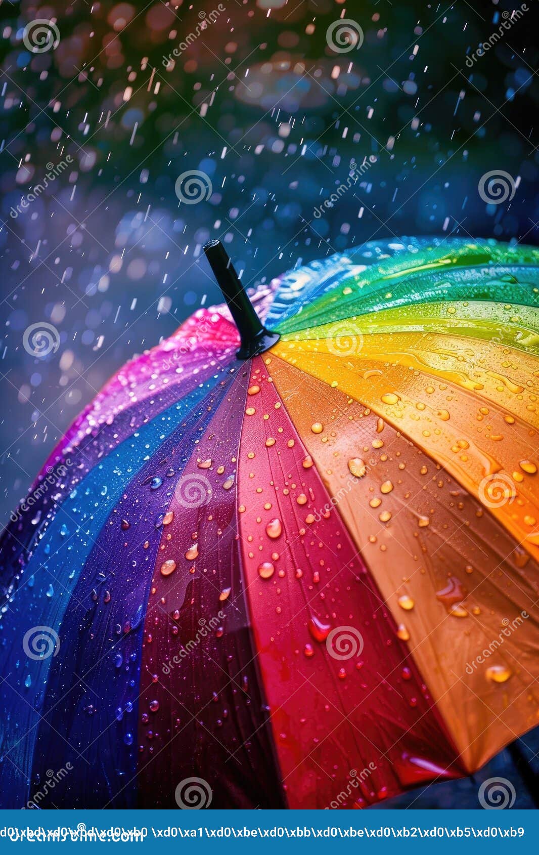 Rainbow Umbrella Dripping Water. Selective Focus Stock Illustration ...