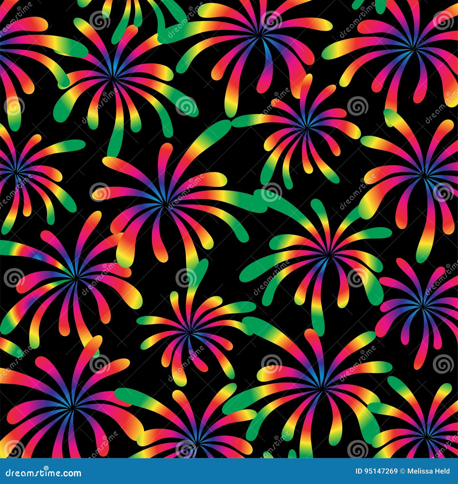 Rainbow fireworks on black stock vector. Illustration of gradient ...