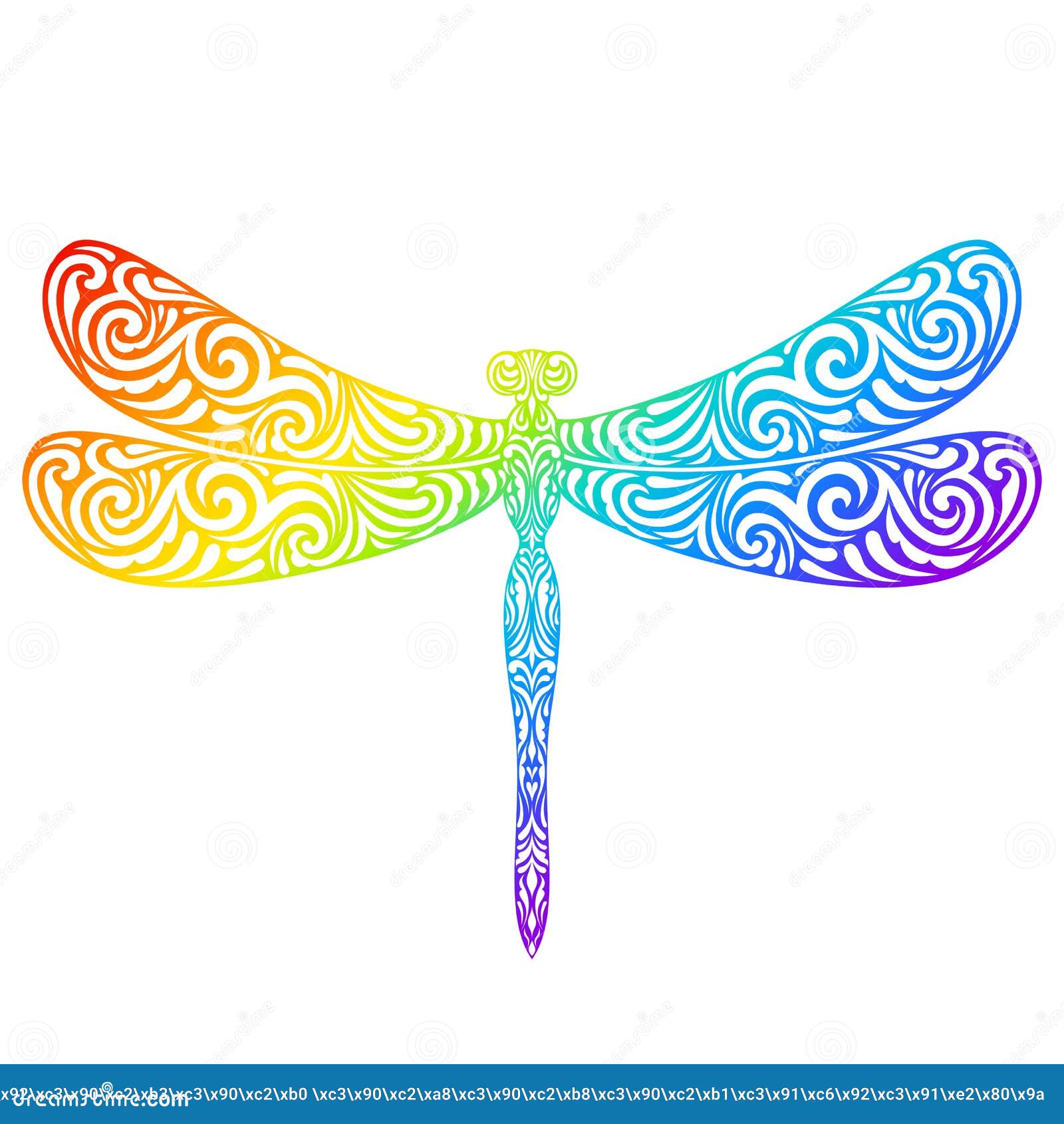 Rainbow Vector Silhouette of Decorative Dragonfly on a White Background ...