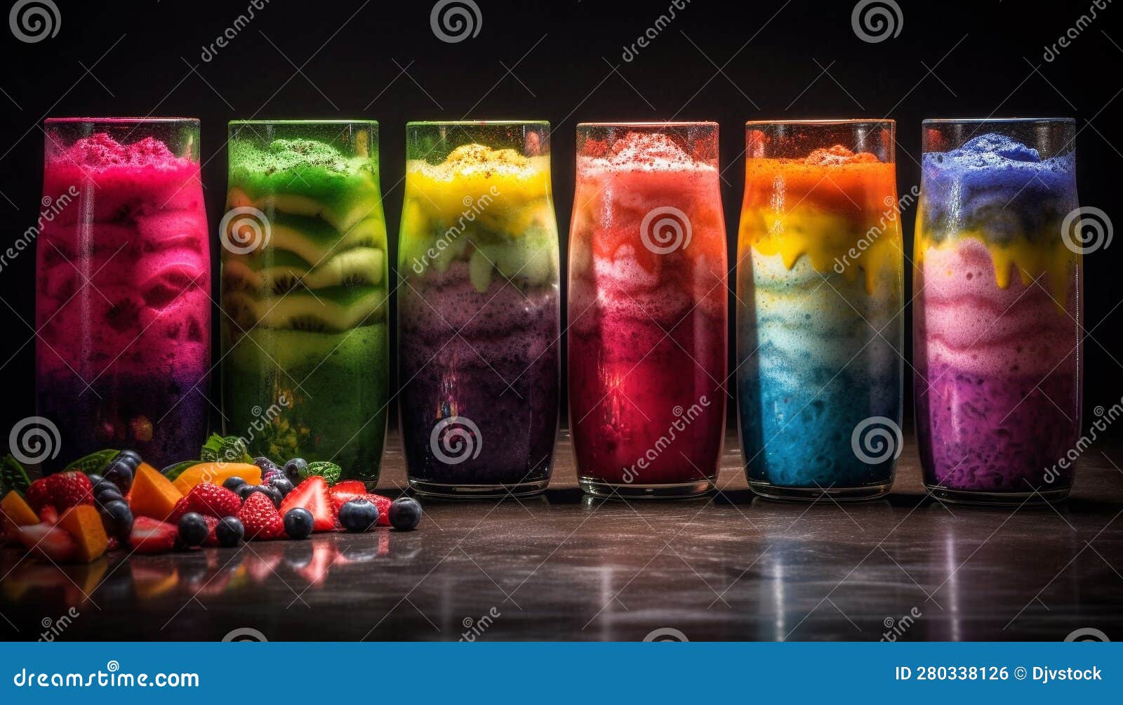 A Rainbow of Vibrant Colors in a Fresh Fruit Cocktail Generated by AI ...