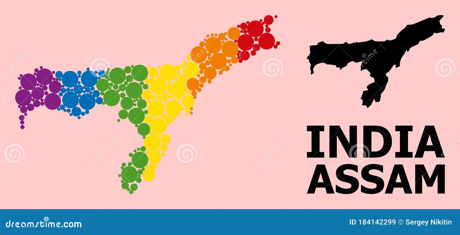 Rainbow Mosaic Map of Assam State for LGBT Stock Vector - Illustration ...