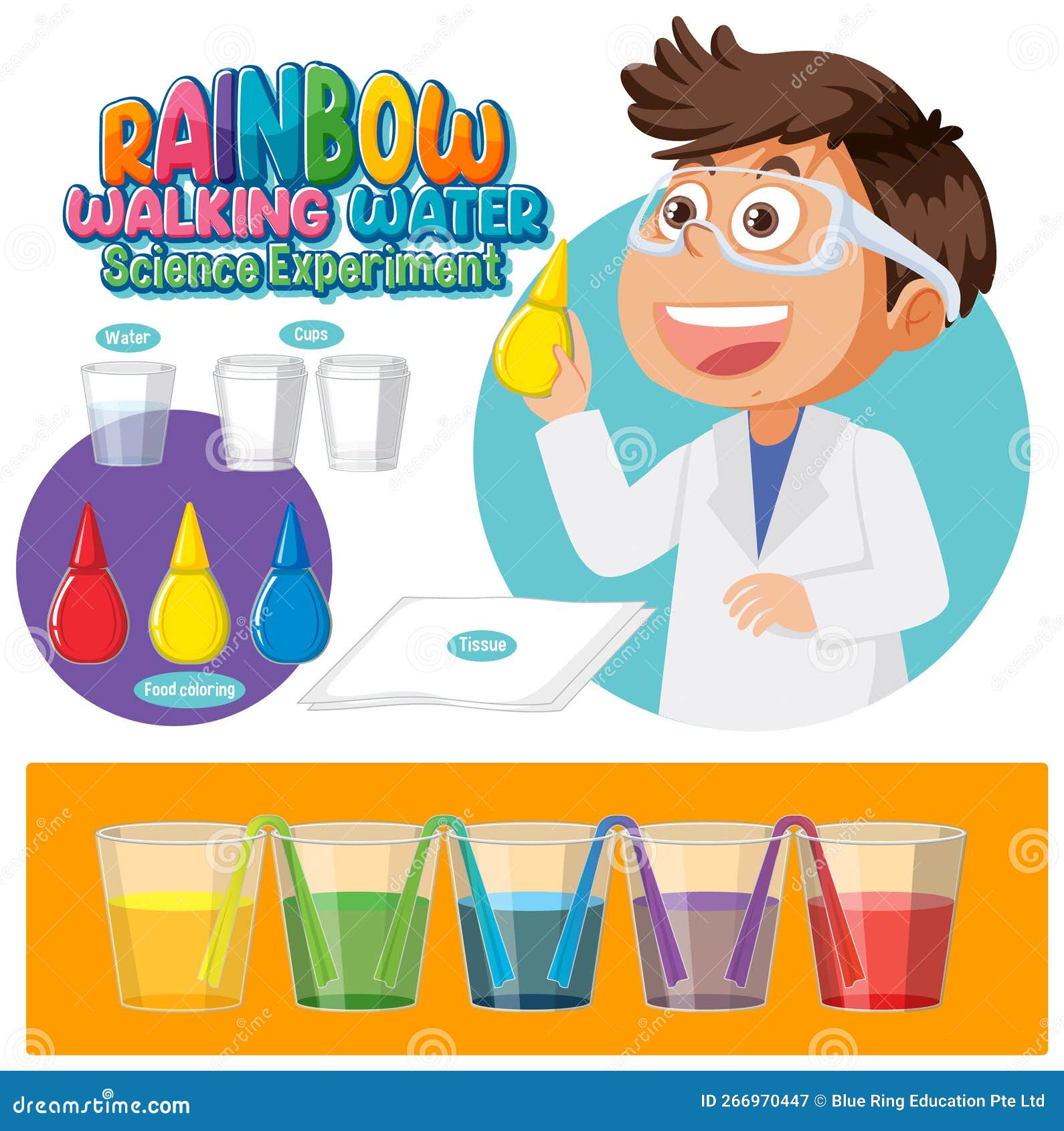 Rainbow Walking Water Science Experiment Stock Vector - Illustration of ...