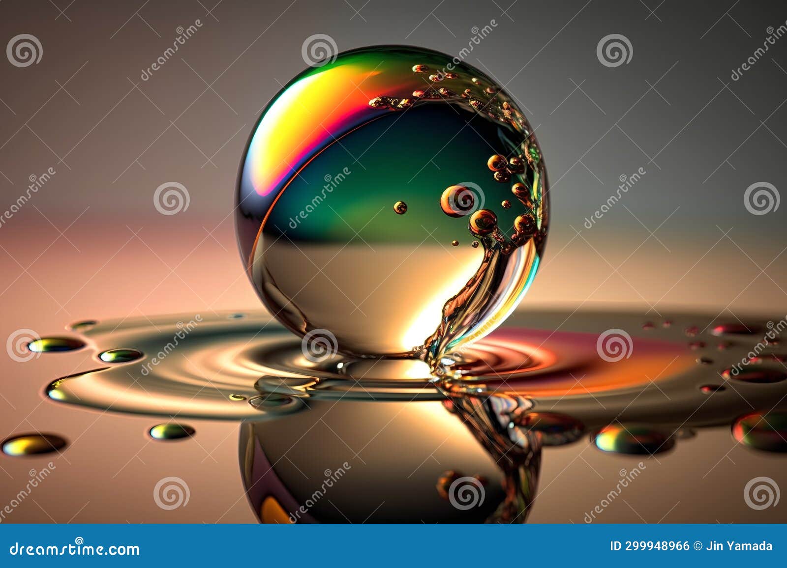 Rainbow Water Drop on a Reflective Surface. 3D Illustration Stock ...