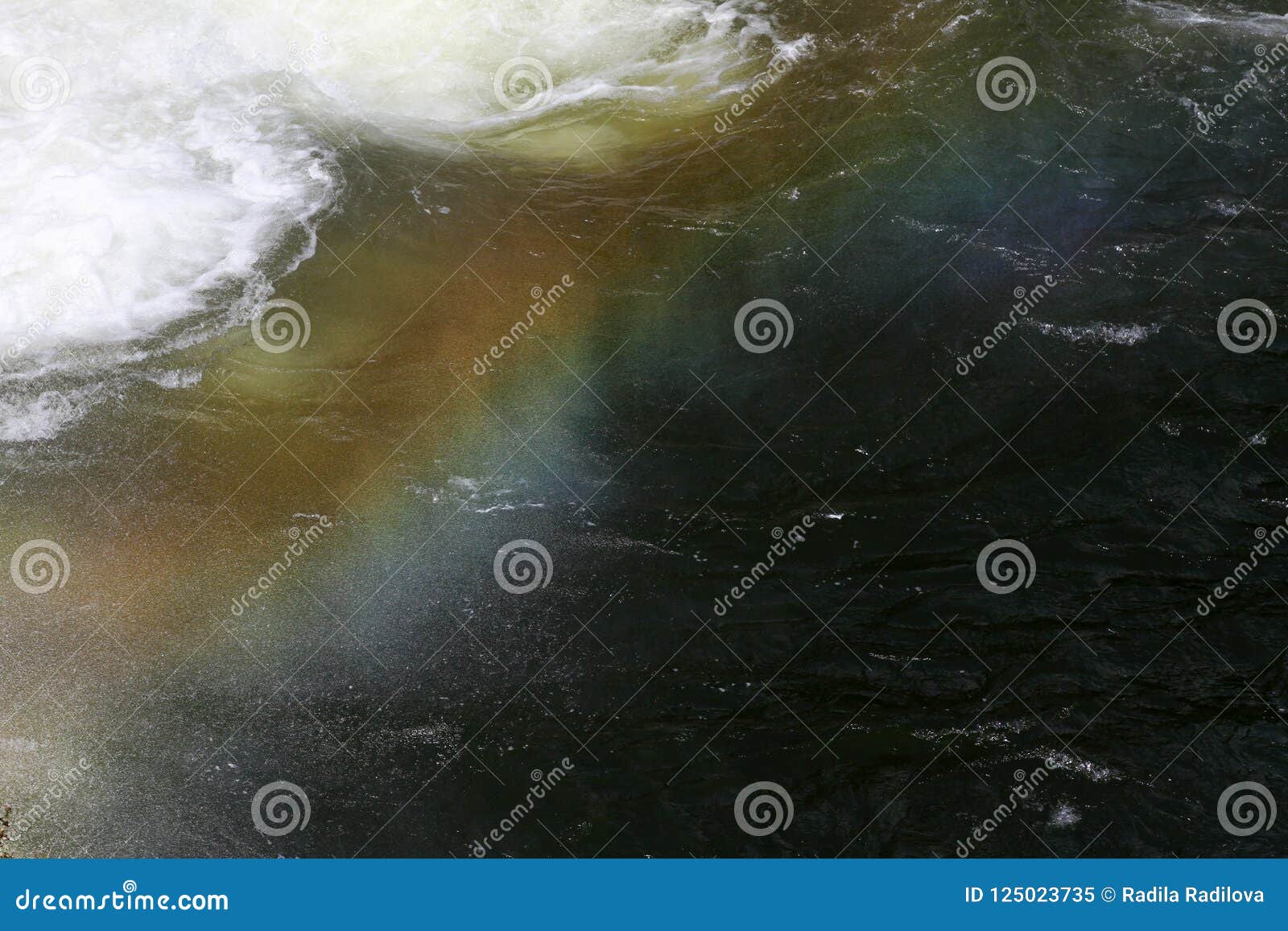 Rainbow Water Falls. Rainbow Over Waterfall in Dam. Colorful Rainbow in ...