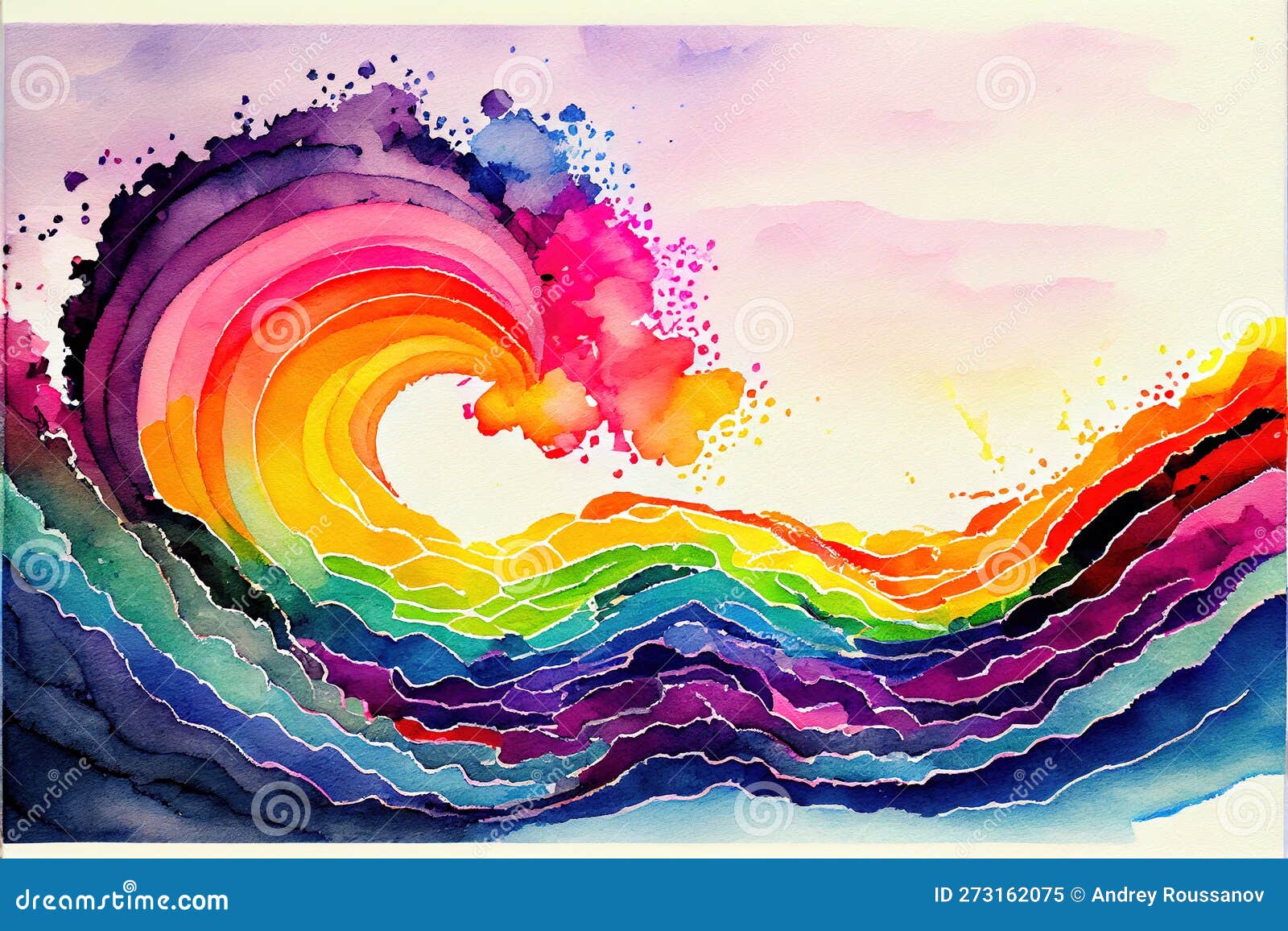 Rainbow Wave Watercolor Background in Kid Style. Stock Illustration ...