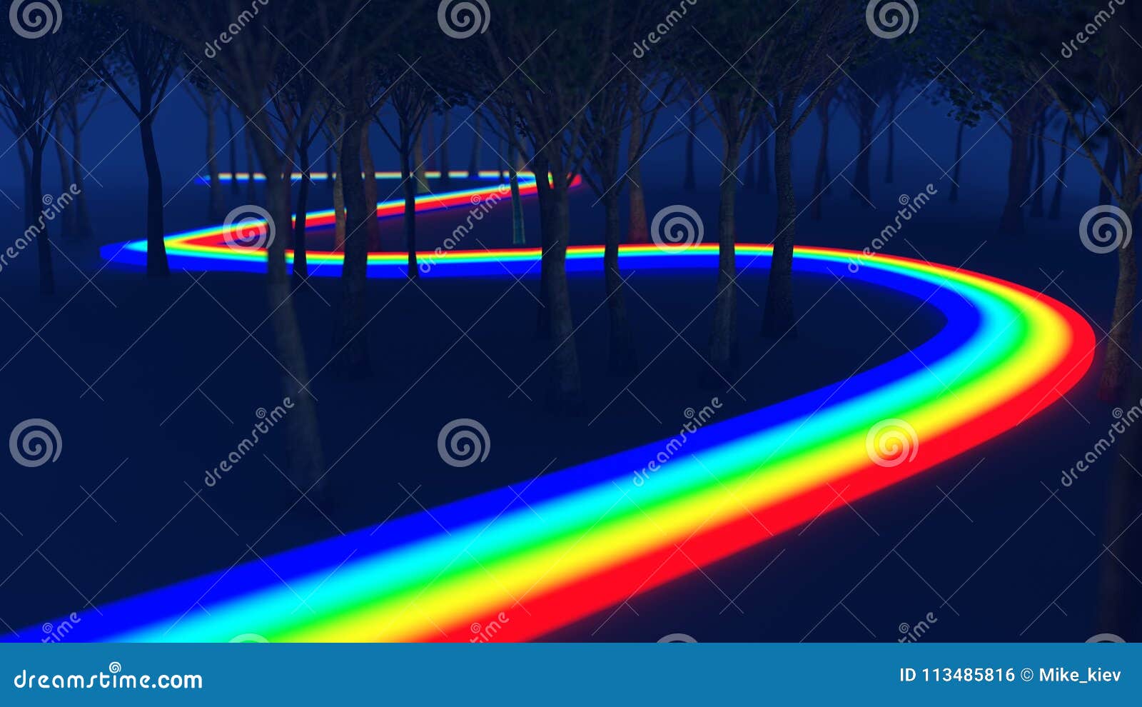 Rainbow Way through the Forest Stock Illustration - Illustration of ...