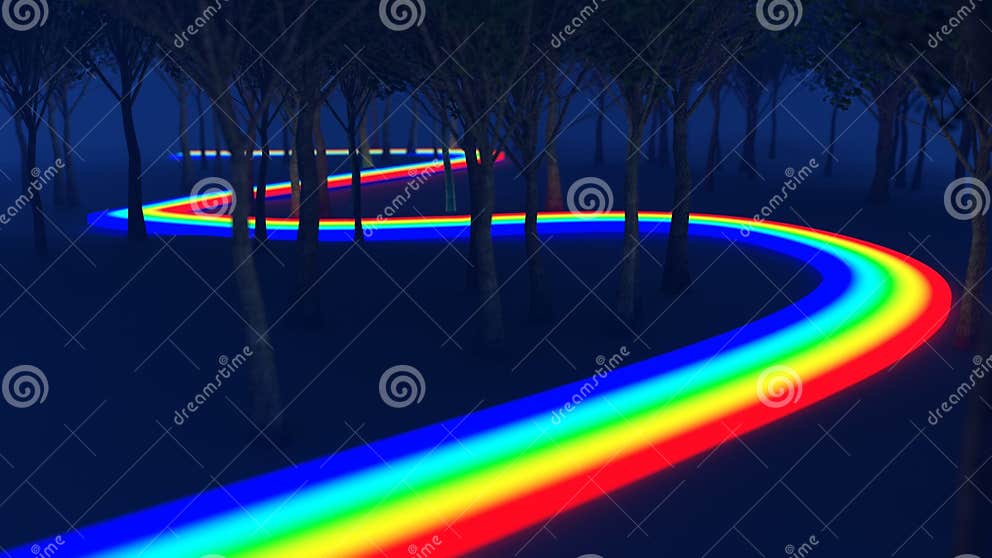 Rainbow Way through the Forest Stock Illustration - Illustration of ...
