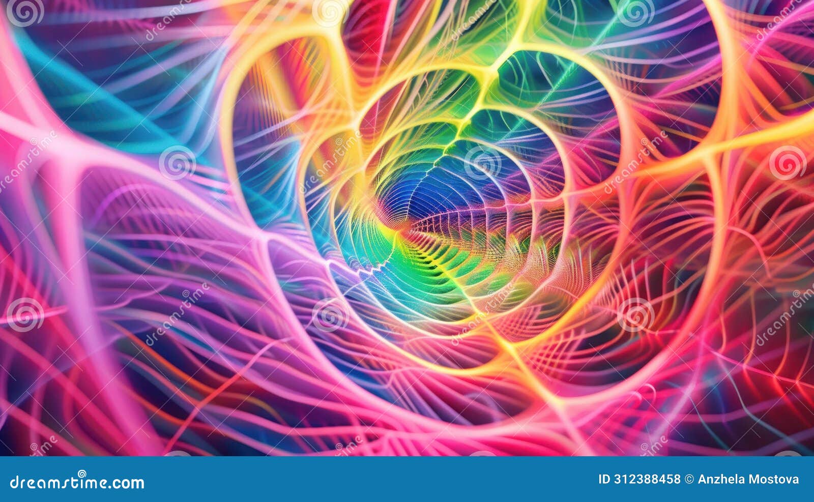 Rainbow Web Pattern with an Optical Illusion of Infinite Perspective. Abstract Futuristic Web ...