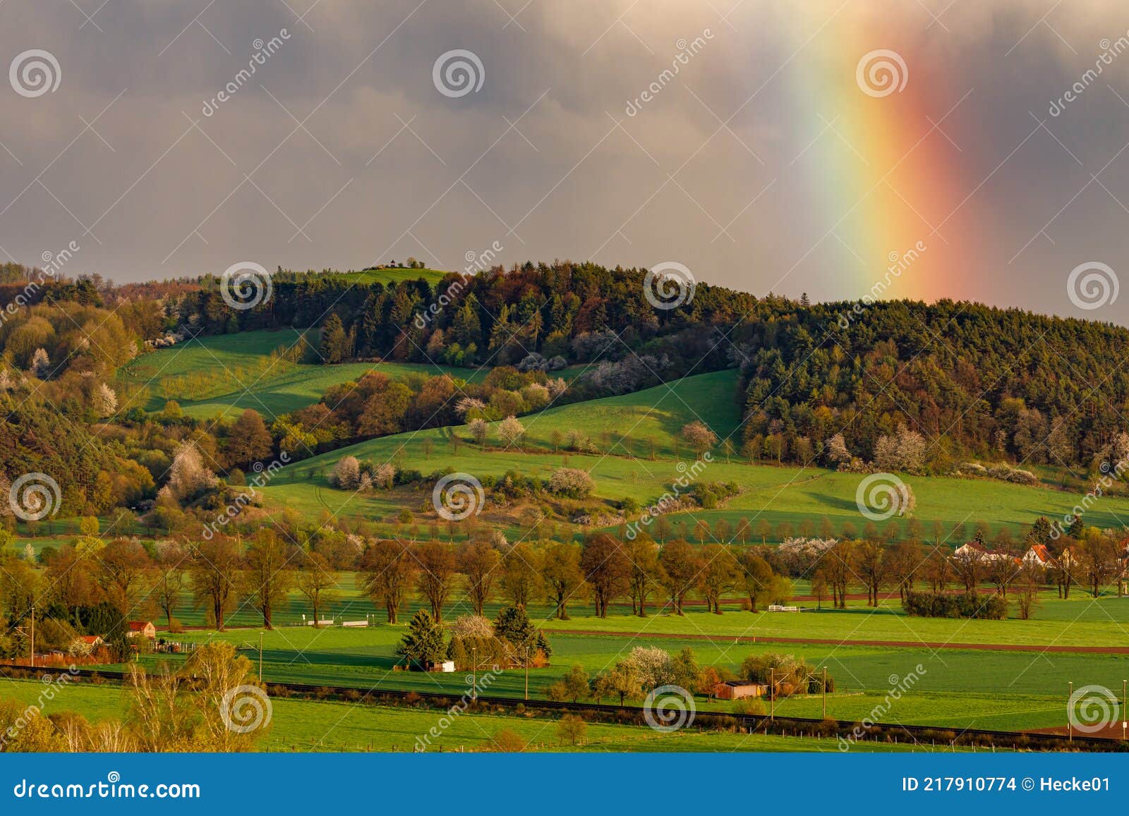 Rainbow in the Werra Valley Stock Photo - Image of country, meadow ...