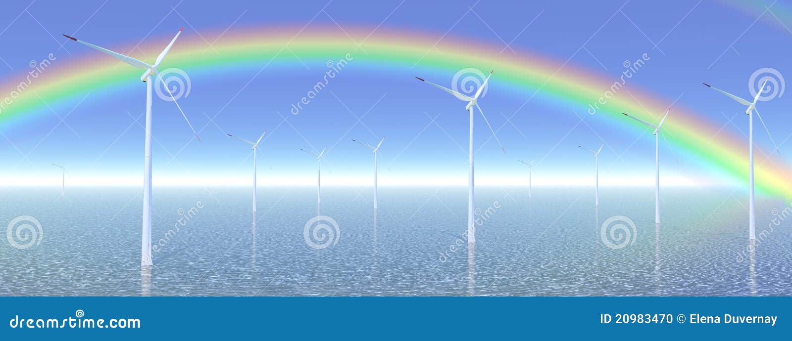 Rainbow and wind turbines stock illustration. Illustration of ...