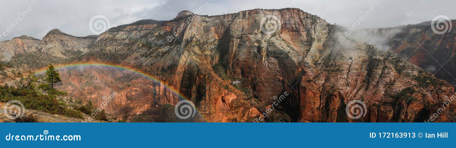 Rainbow in Zion Canyon with Red Rocks and Gorgeous Views Stock Image ...