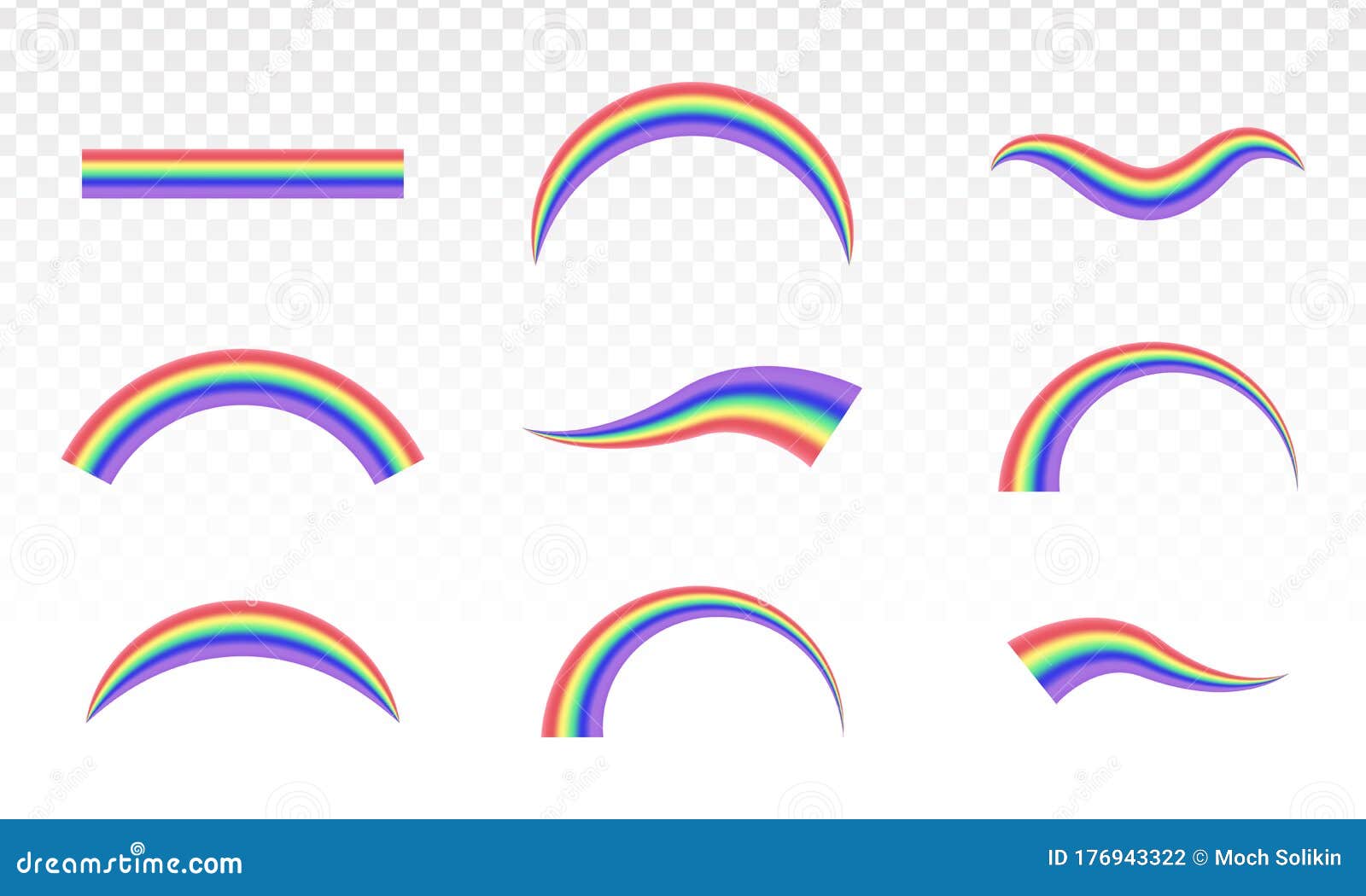 Rainbows in Different Shape Realistic. Isolated on Transparent ...