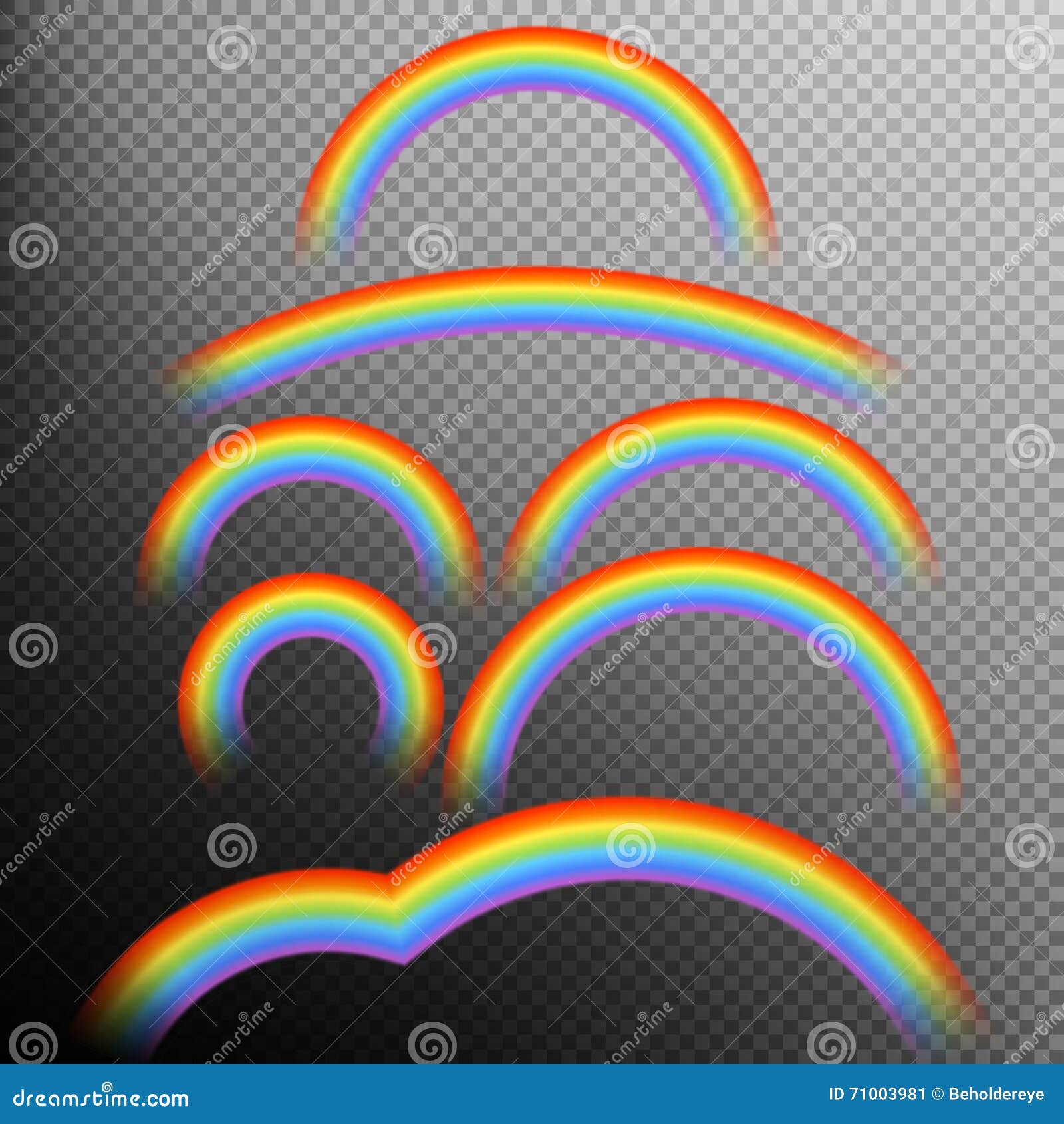 Rainbows In Different Shape Realistic Set On Transparent. Vector Stock ...