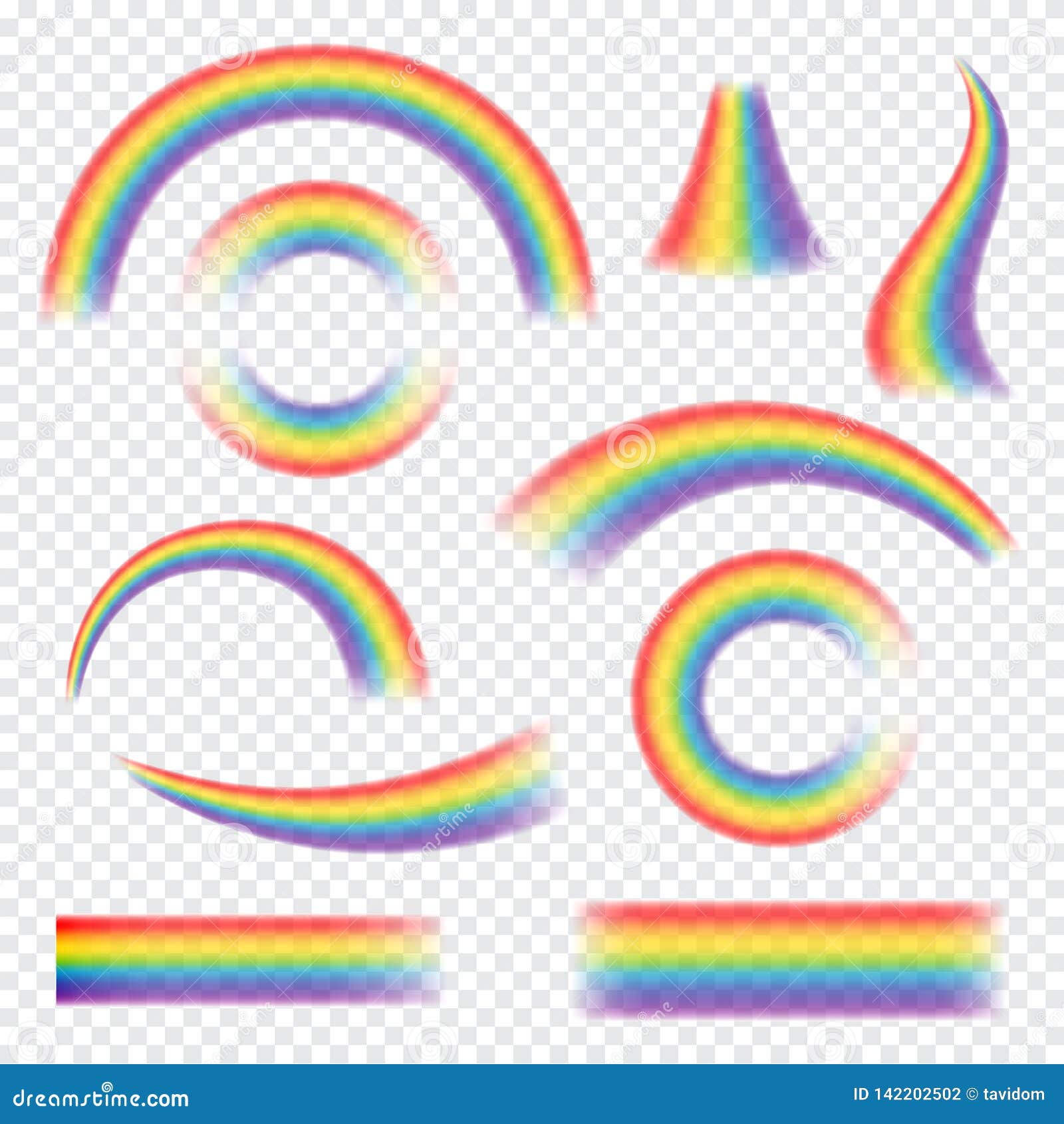 Rainbows in Different Shape. Realistic Set on Transparent Background ...
