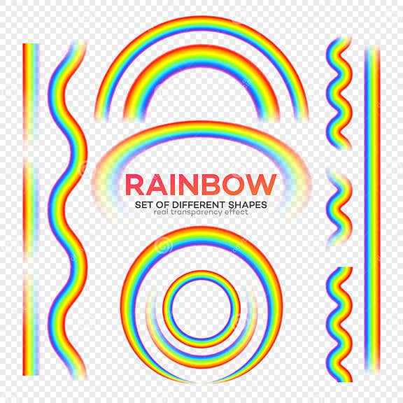 Rainbows Different Shape Set. Real Rainbow Transparency Effect Stock ...