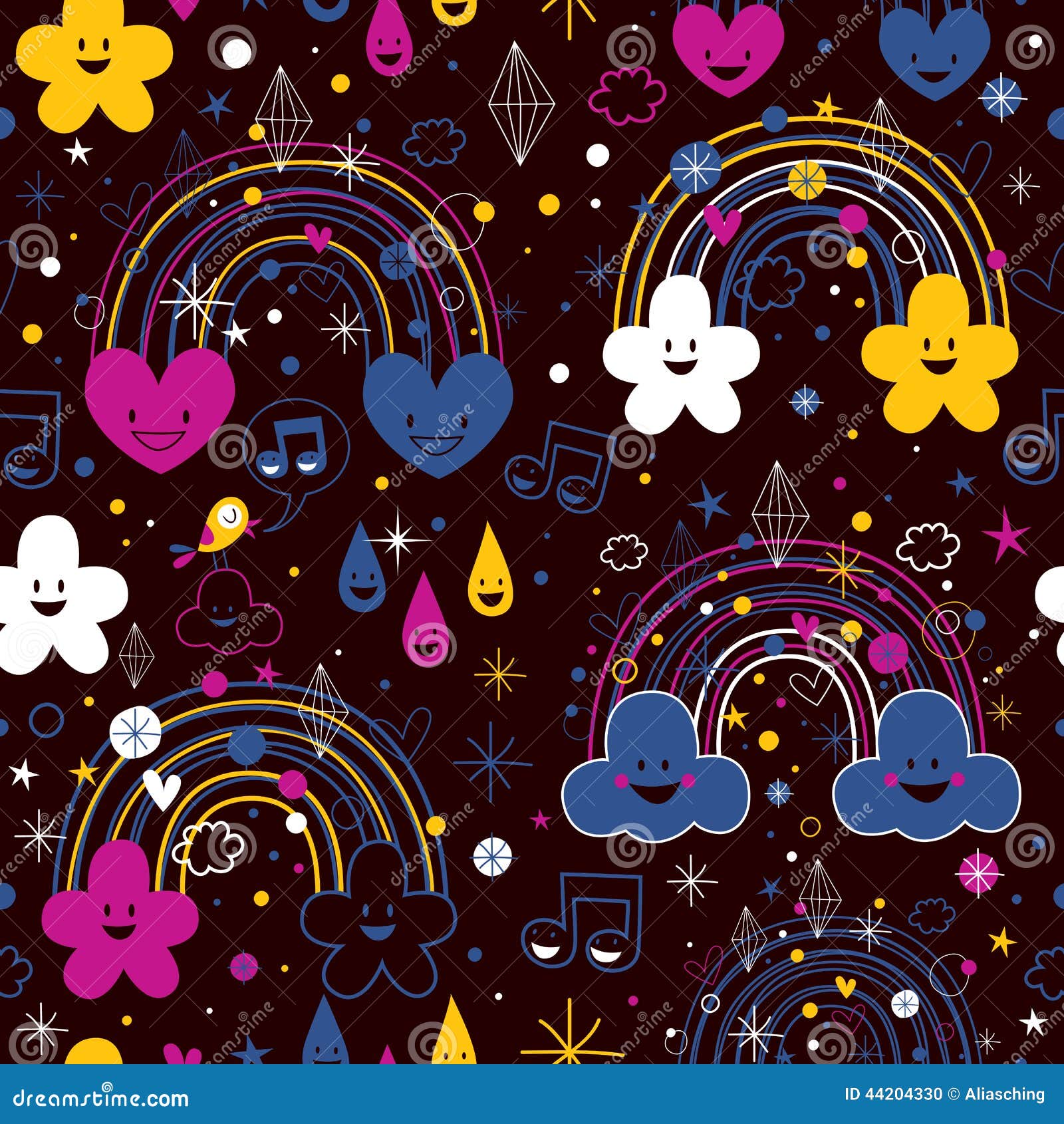 Rainbows Night Cartoon Pattern Stock Vector - Illustration of black ...