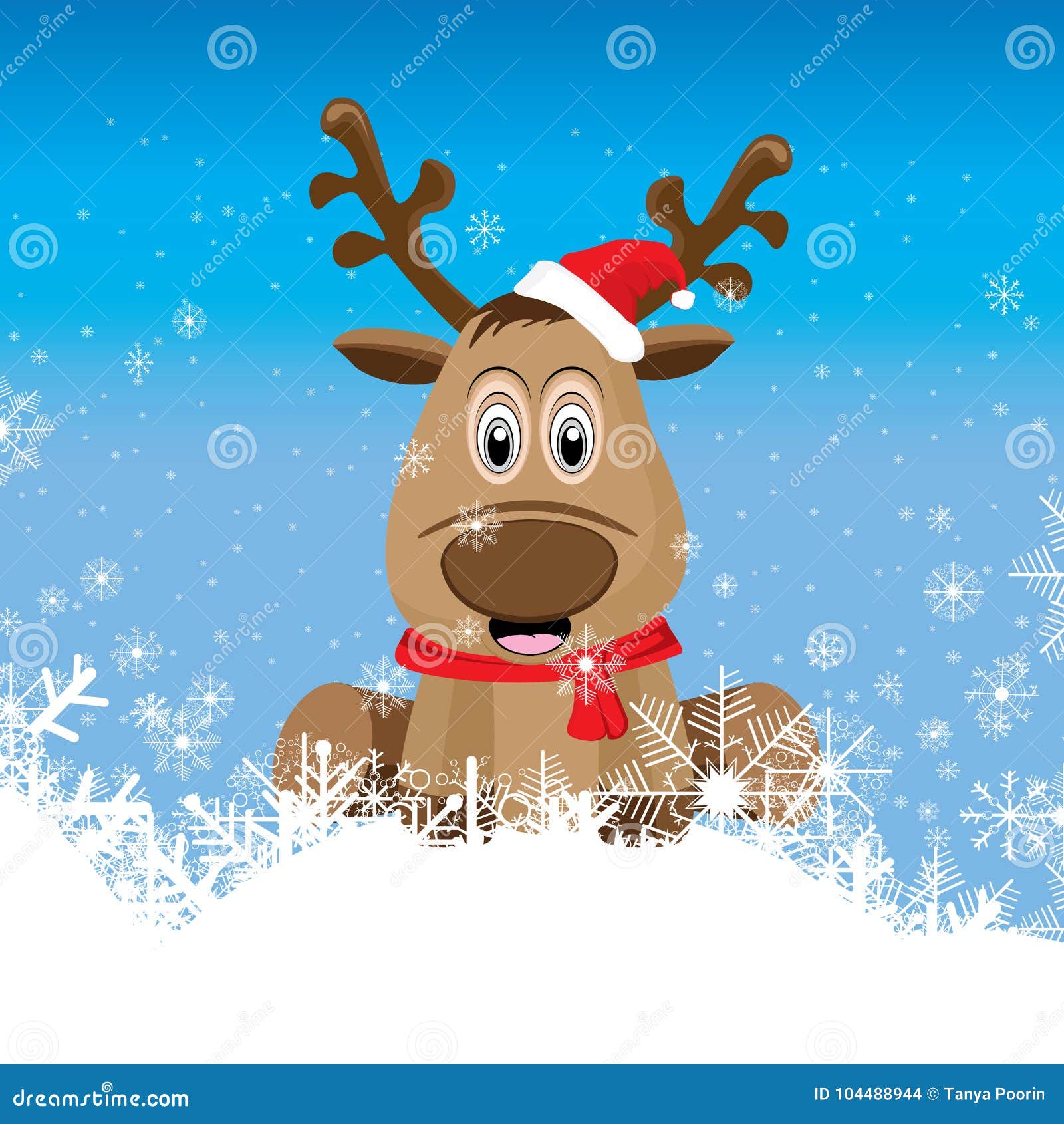 The Raindeer is Sitting on the Snow in the Blue Blackground. Stock ...