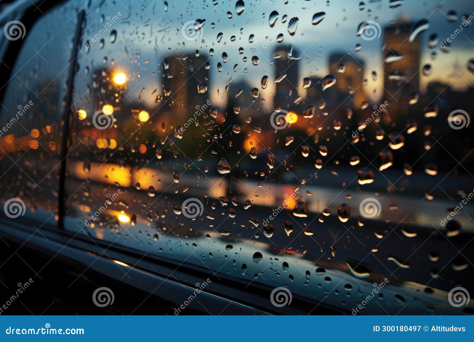Raindrop on a Car Windshield Reflecting City Skyline Stock Image ...