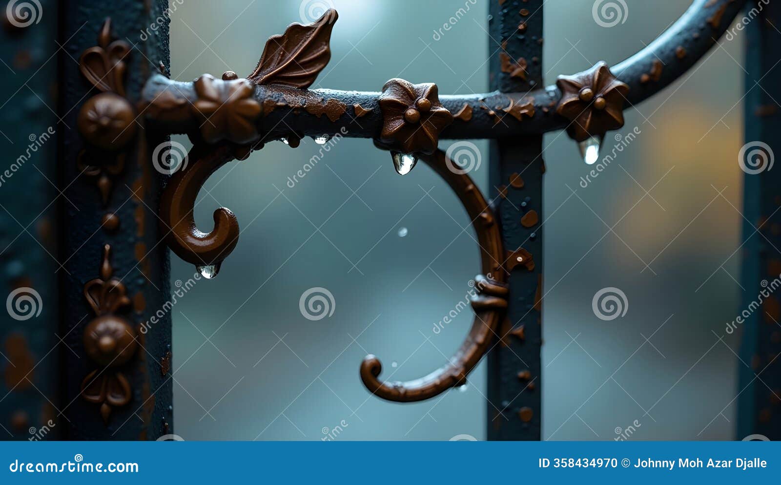 A Raindrop Falling from an Old Iron Gate Stock Illustration ...
