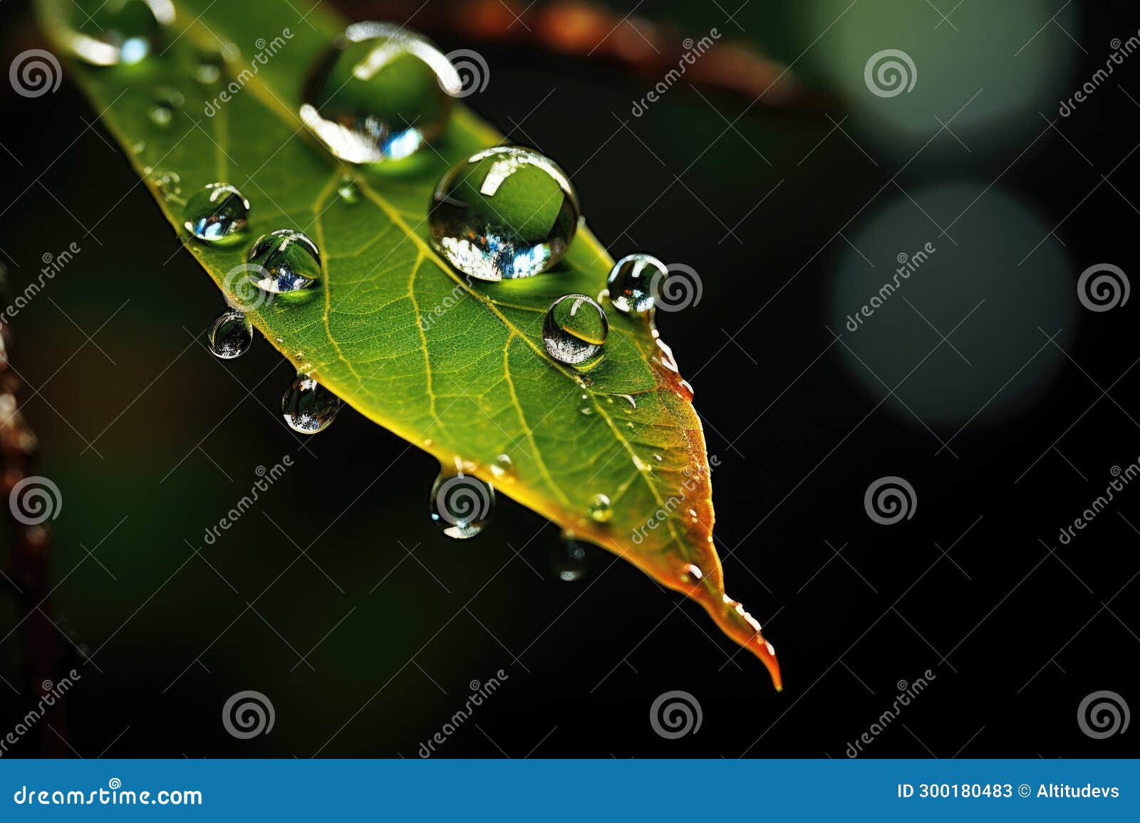Raindrop on a Leaf Reflecting a Dense Forest Stock Image - Image of ...
