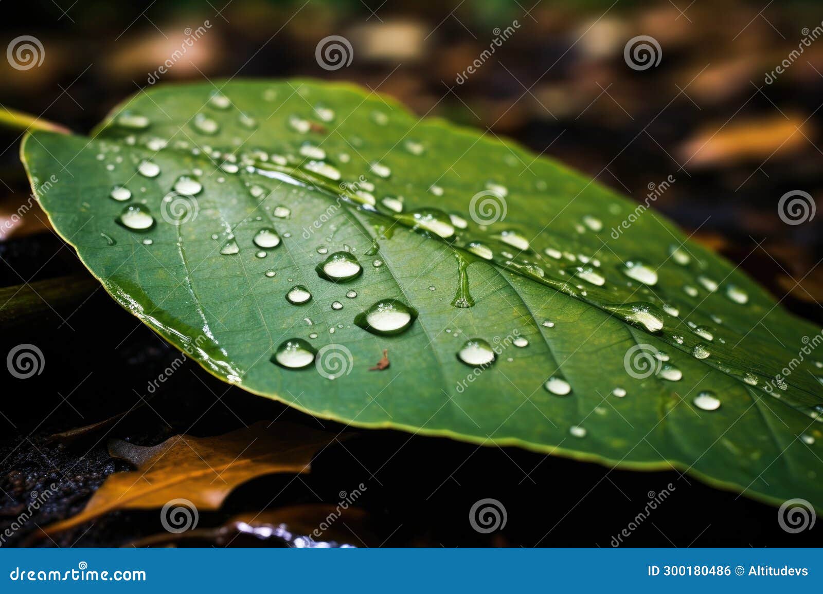 Raindrop on a Leaf Reflecting a Dense Forest Stock Photo - Image of ...