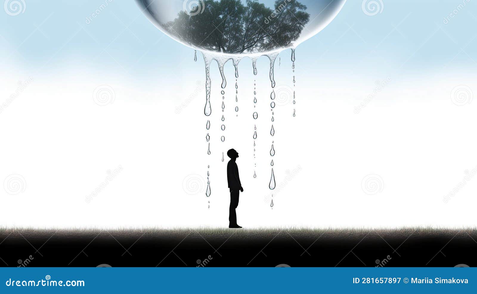 Raindrop and a Man Silhouette Double Exposure Illustration - Generative ...